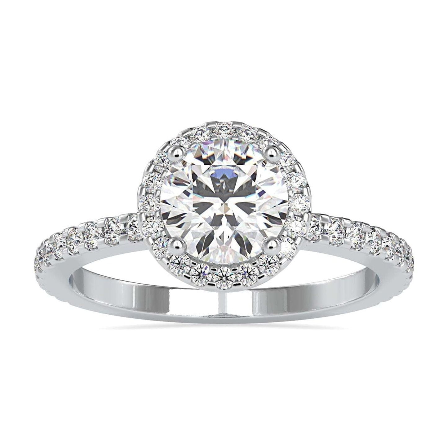 Blue Jewel 1.6 Ct Halo Engagement Ring for Women - Lab Created Round Cut Diamond in 14K White ...
