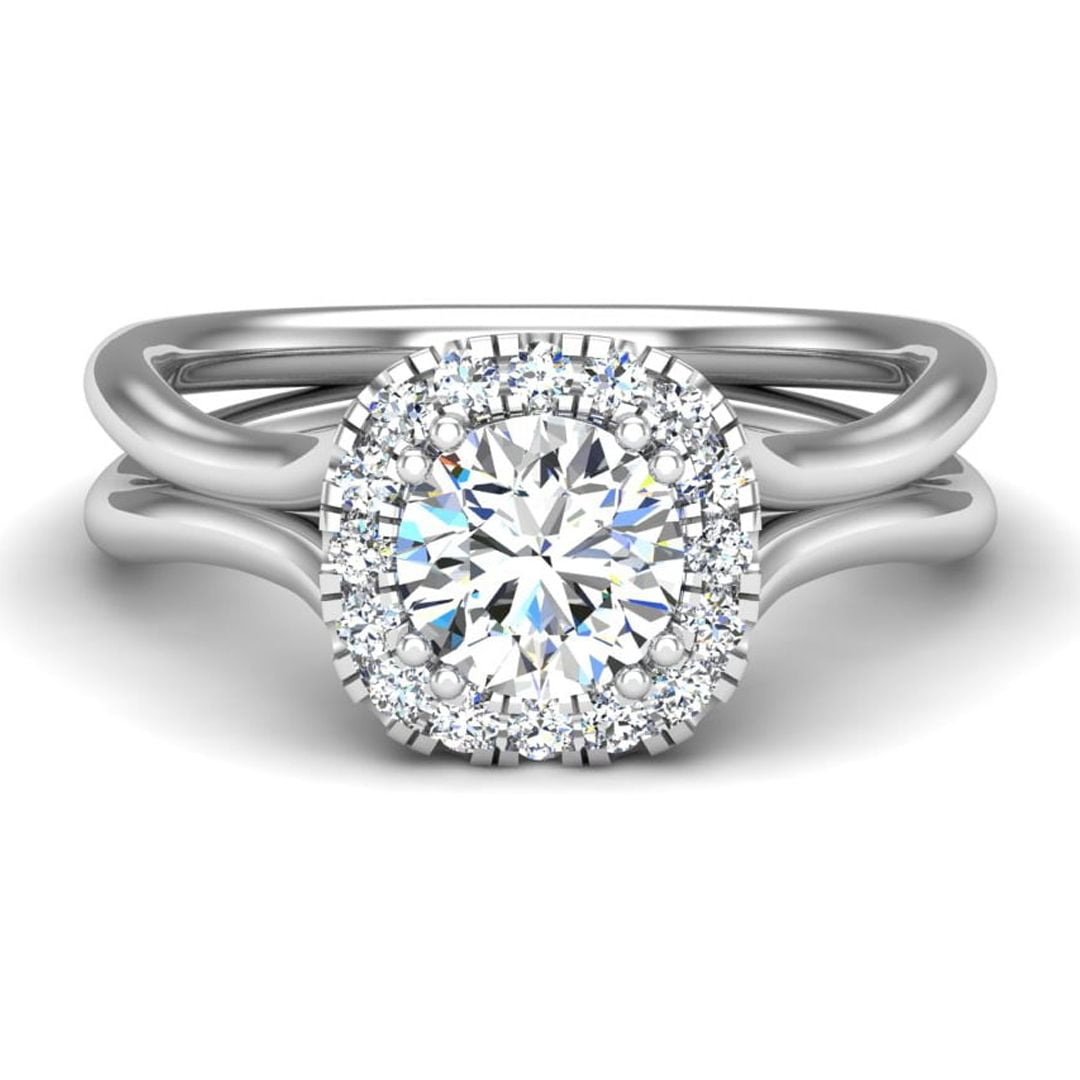 Blue Jewel 1.7 Ct Round Cut Halo Engagement Ring - 14K White Gold ...