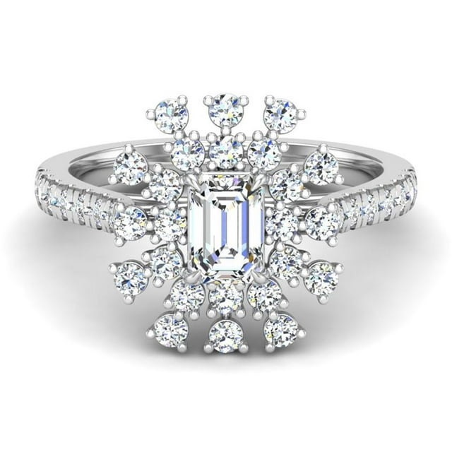 Blue Jewel 1.81 Ct Round Cut Lab-Grown Diamond Engagement Ring - 14K White Gold Plated ...