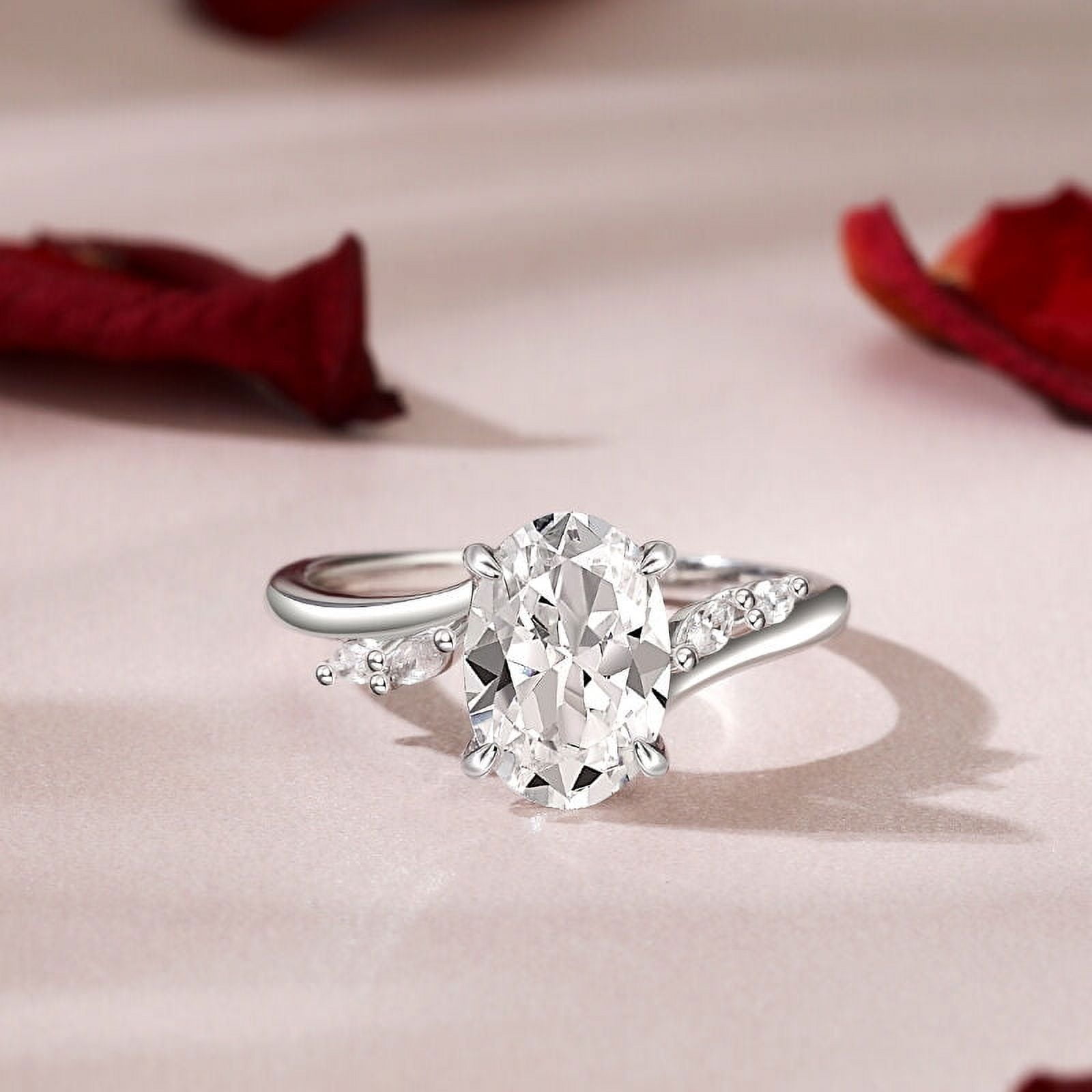 Blue Jewel 14K White Gold Plated Ring - 1.9Ct Lab Created Diamond Oval ...