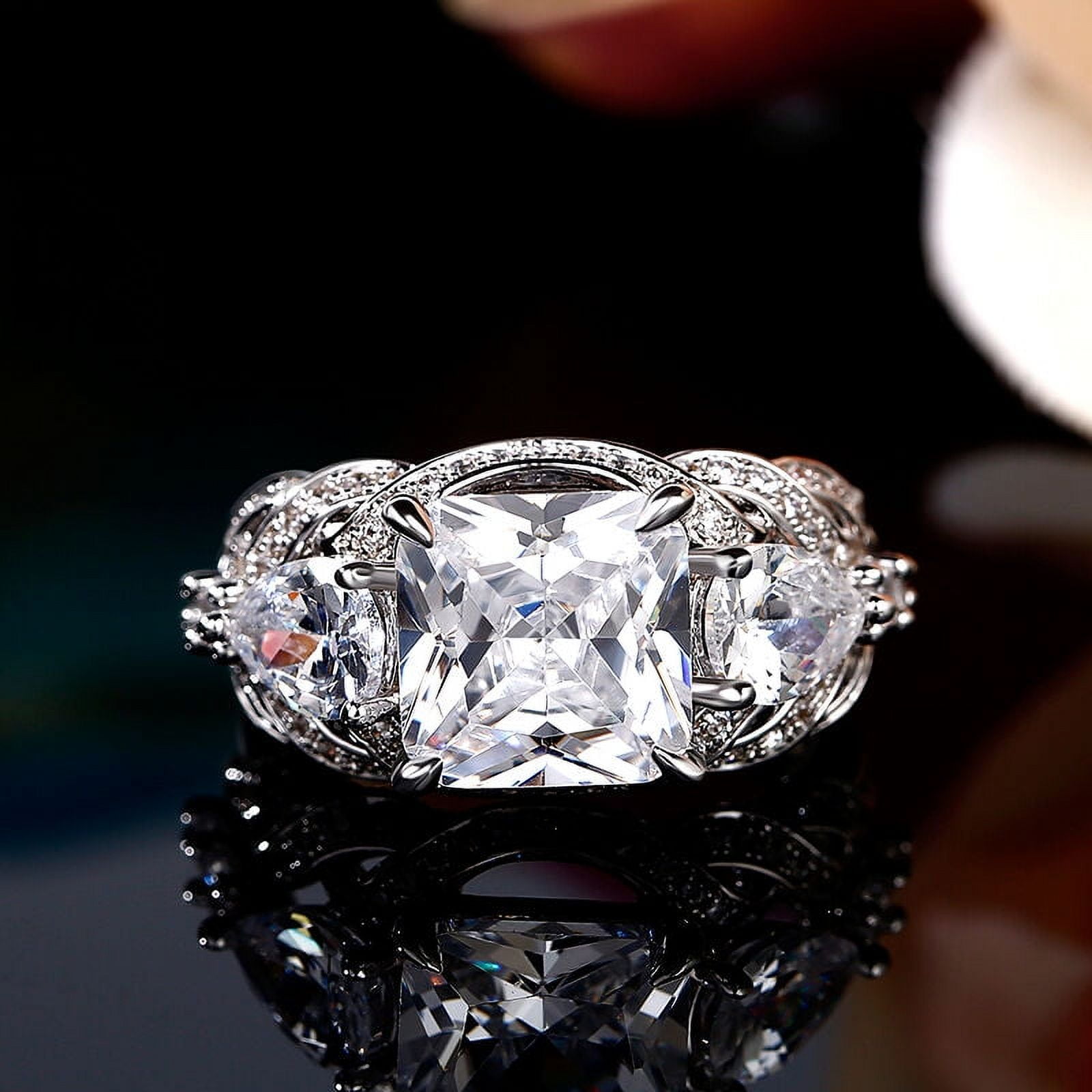 Blue Jewel 2 Ct White Princess Cut Diamond Ring - 14K White Gold Plated ...