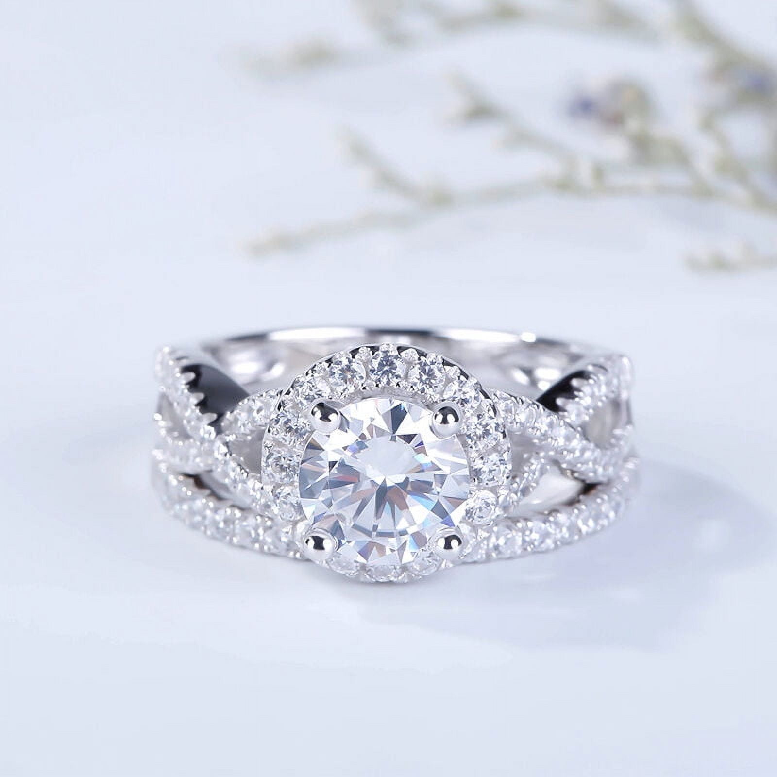 Blue Jewel Brilliant 2 Ct Round Cut Diamond Ring - 14K White Gold ...