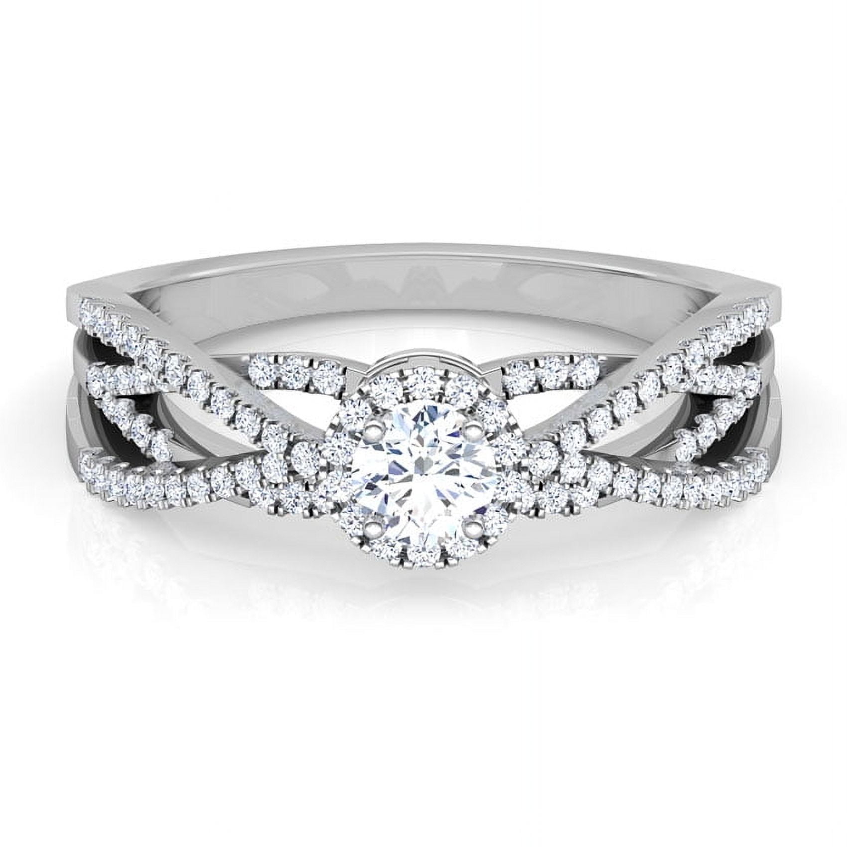 Blue Jewel Criss Cross Diamond Engagement Ring for Women - 1.2 Ct Round ...