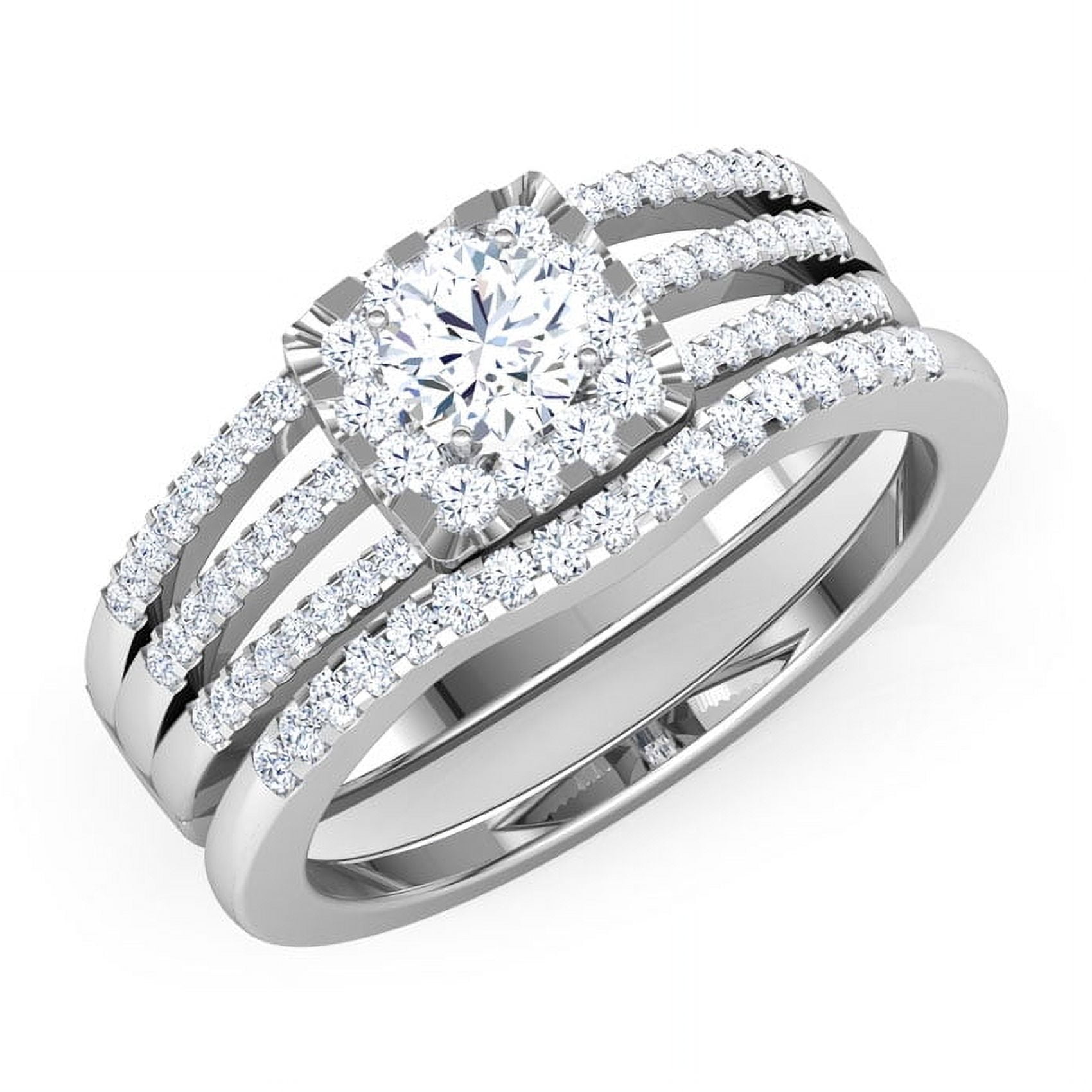 Blue Jewel Engagement Ring Set for Women - 1.6 Ct Round Cut Diamond ...