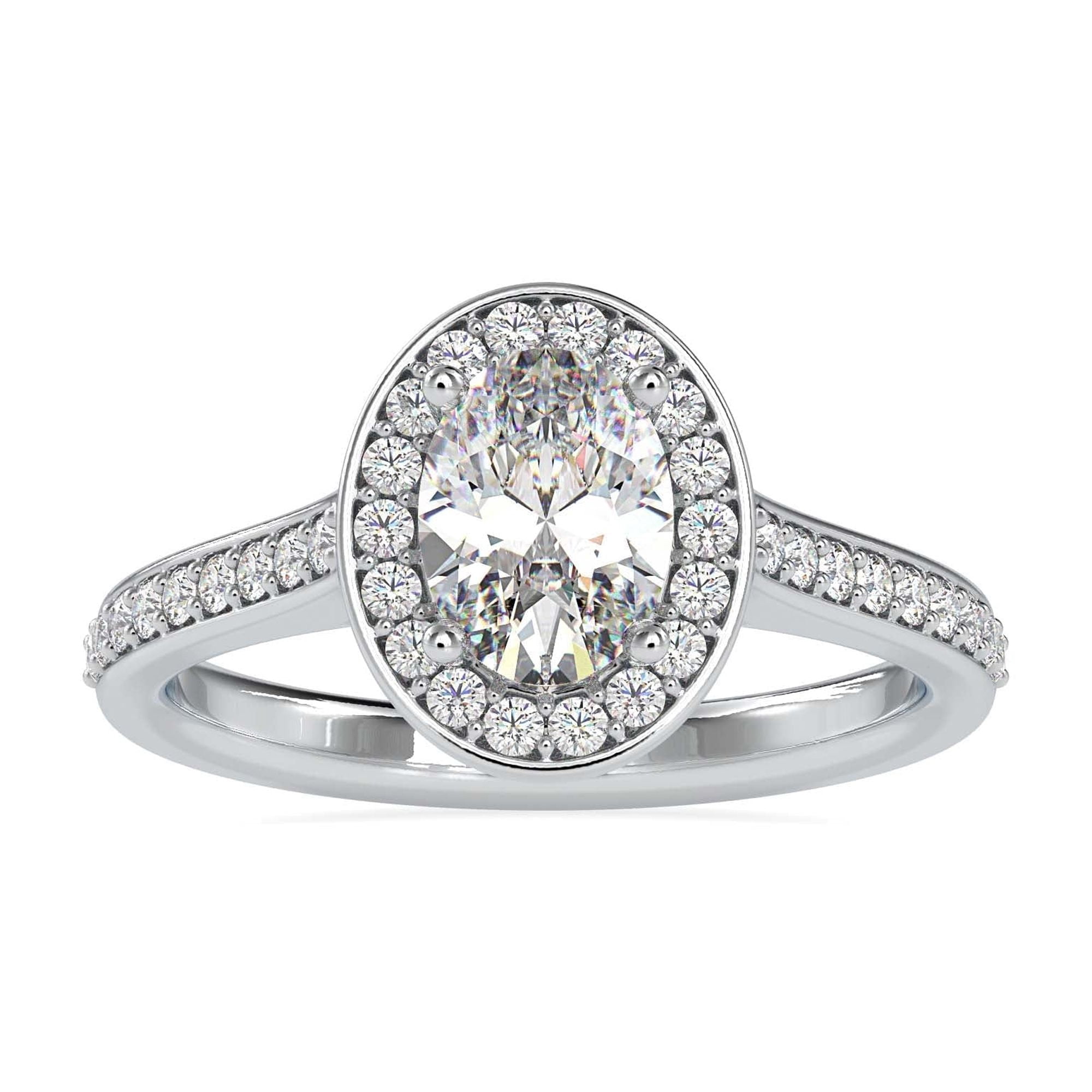 Blue Jewel Halo Engagement Ring for Women - 1.6 Ct Oval Cut Lab Created ...