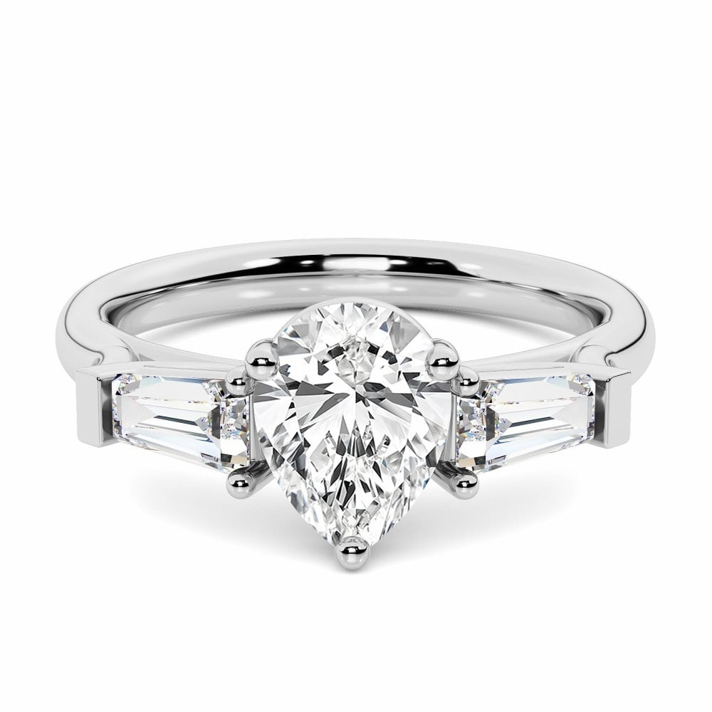 Blue Jewel Lab Created Pear Diamond Ring - 2.34 Ct Three Stone Prong ...
