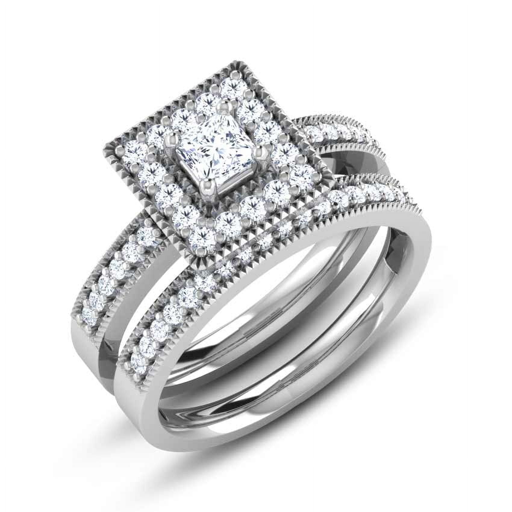Blue Jewel Princess Cut 1.6 Ct Diamond Engagement Ring Set - Women’s ...