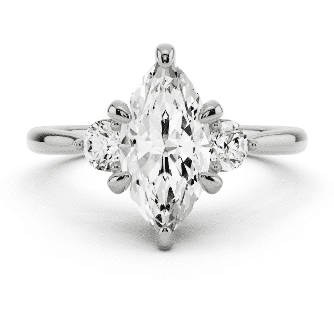 Blue Jewel Prong Set Three Stone Ring - 14K White Gold Plated Marquise ...