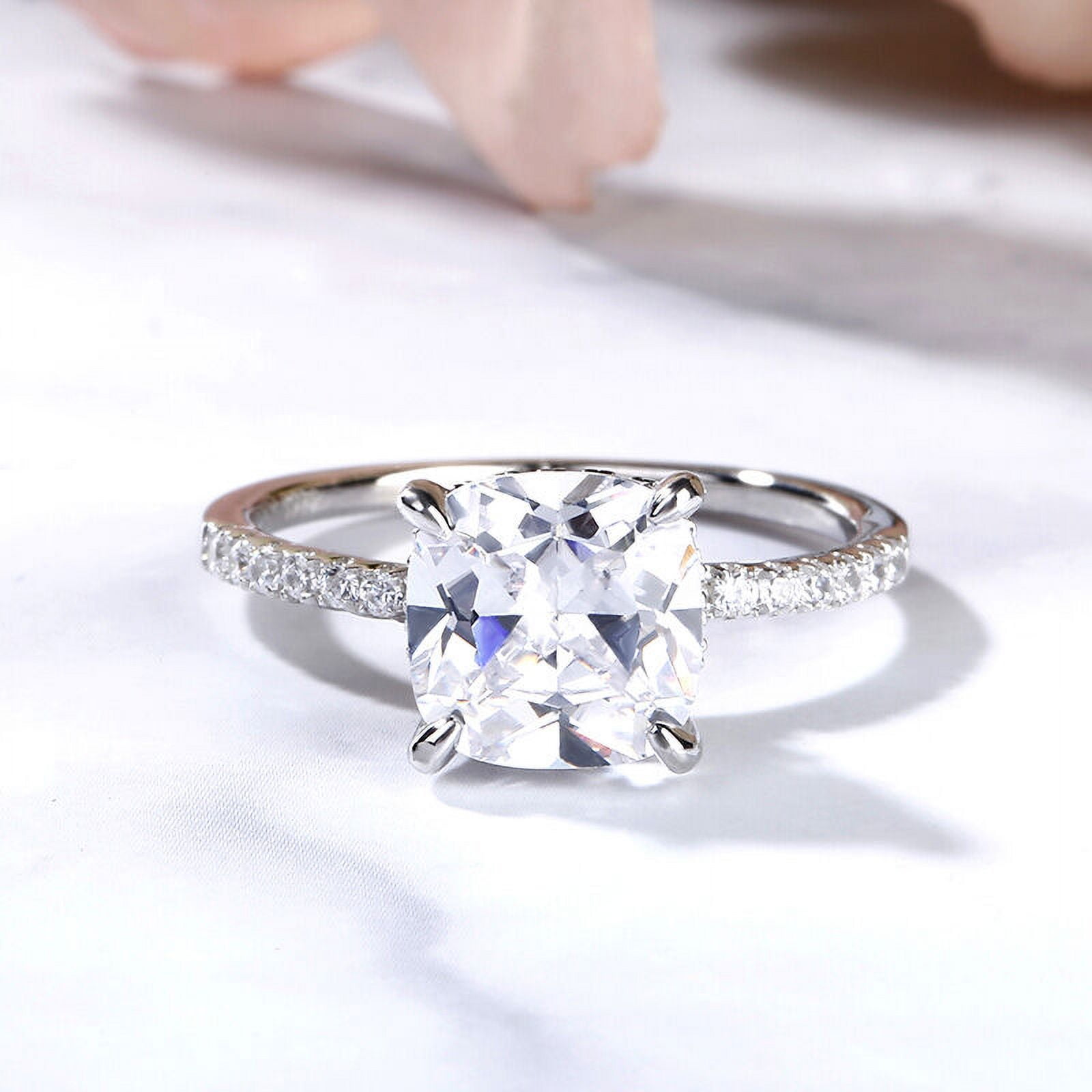 Blue Jewel Stamped 14K Silver Ring - 2 Ct Excellent Cushion Cut Diamond Ring for Women's ...