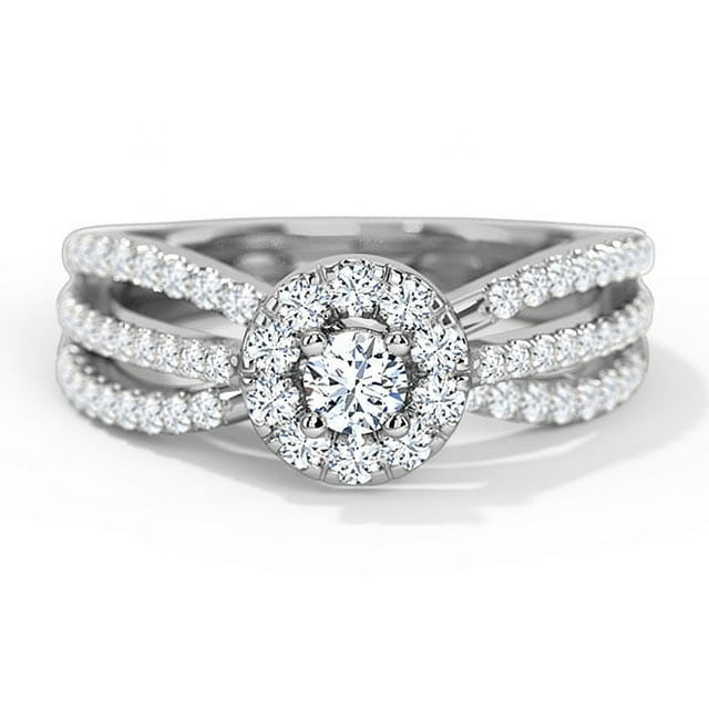 Blue Jewel Women's Engagement Ring - 1.7 Ct Round Cut Diamond in 14K ...