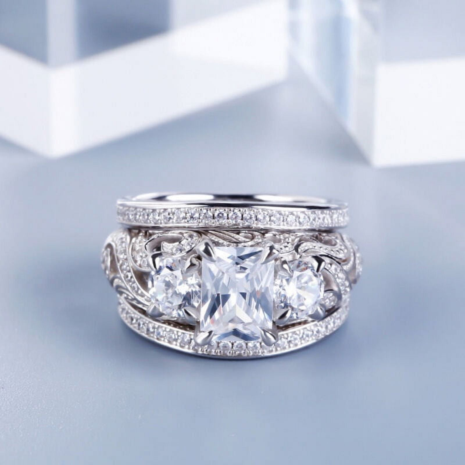 Blue Jewelry 1.8 Ct Radiant Cut Diamond Rings - 14K White Gold Plated ...