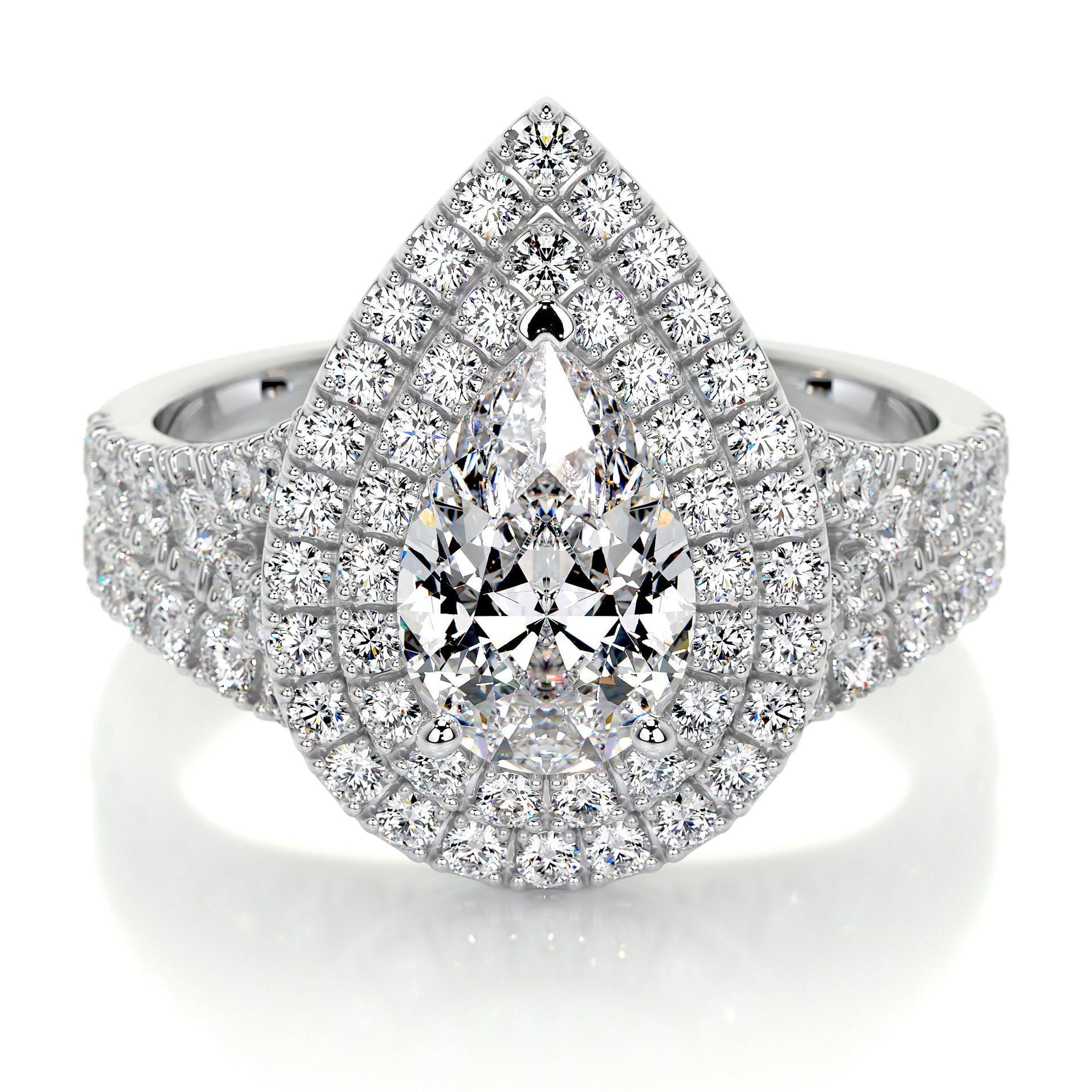 Blue Jewelry 1.9 Ct Double Halo Pear Cut Eternity Band Moissanite Ring for Her - Moissanite in ...