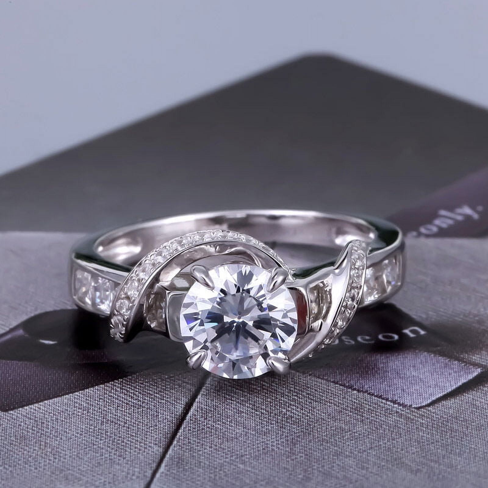 Blue Jewelry 14K White Gold Plated Rings - Brilliant 1.9 Ct Round Cut ...