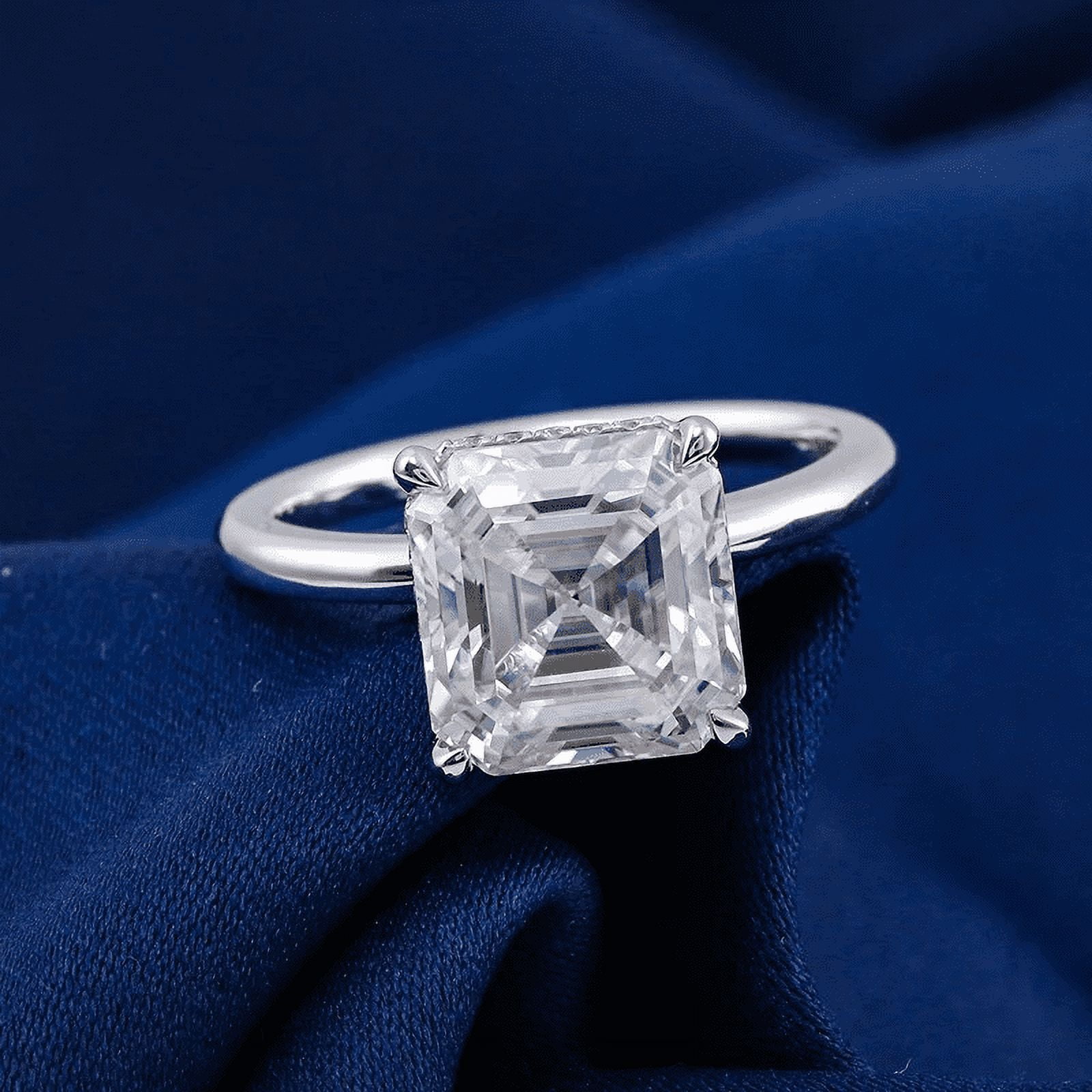 Blue Jewelry 2 Ct Asscher Cut Moissanite - Silver 14K White Gold Plated Ring - Solo Stone ...