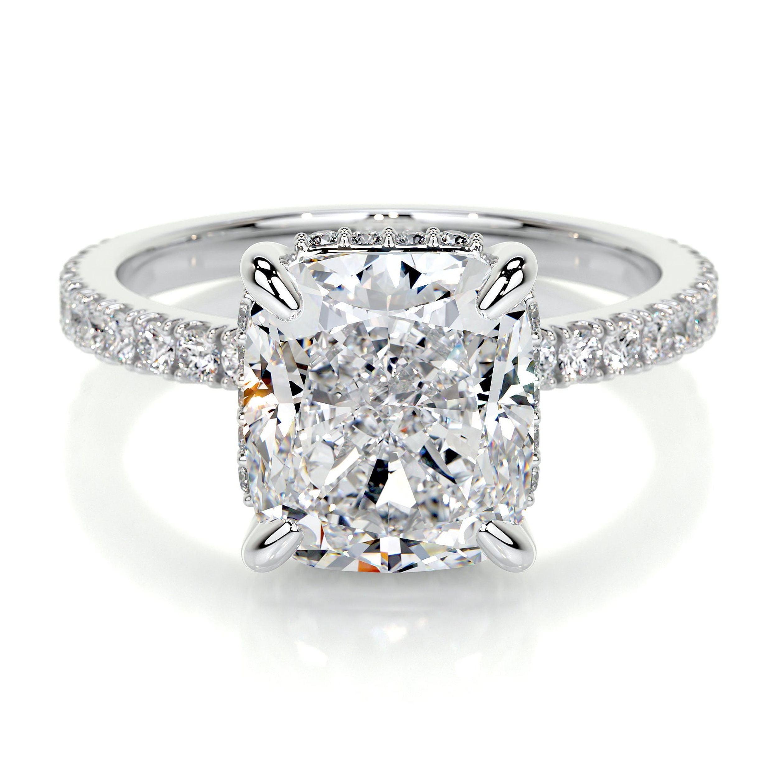 Blue Jewelry 2 Ct Cushion Cut Hidden Halo Eternity Diamond Ring - 14K ...