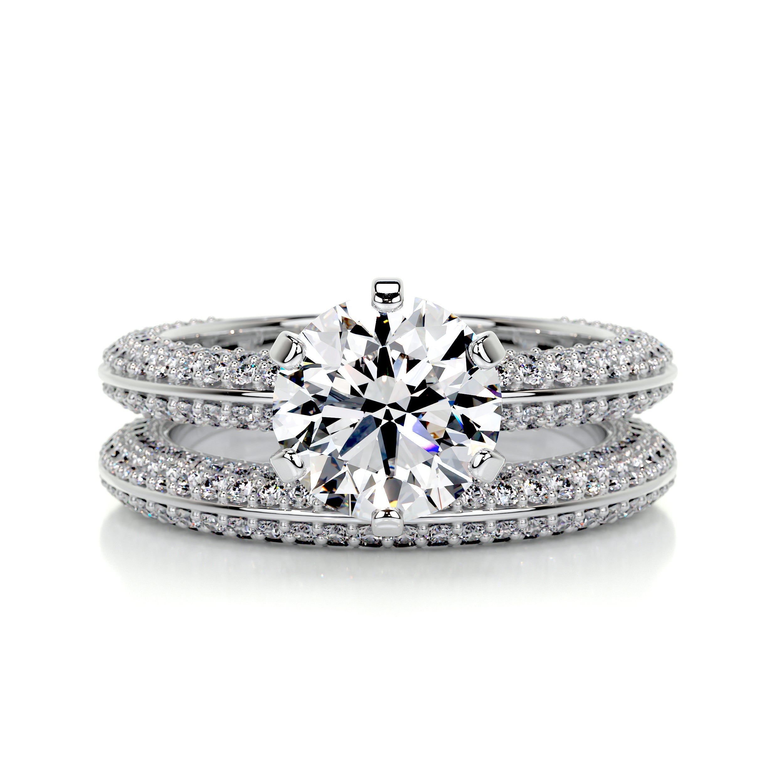 Blue Jewelry 2 Ct Round Cut Engagement Ring with Two Eternity Bridal ...