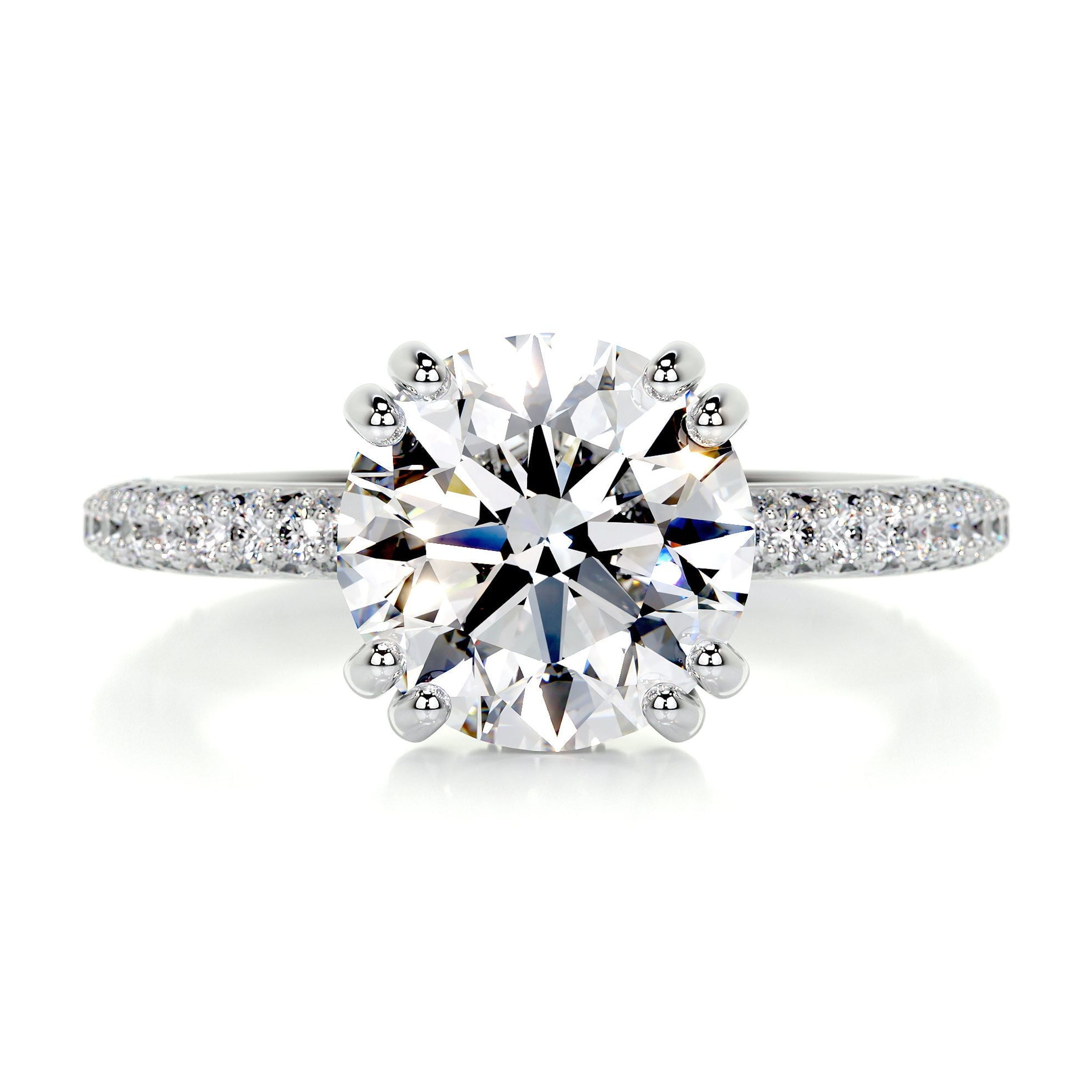 Blue Jewelry 2 Ct Round Cut Moissanite - Wedding Rings - 14K White Gold Plated Rings - Solitaire ...