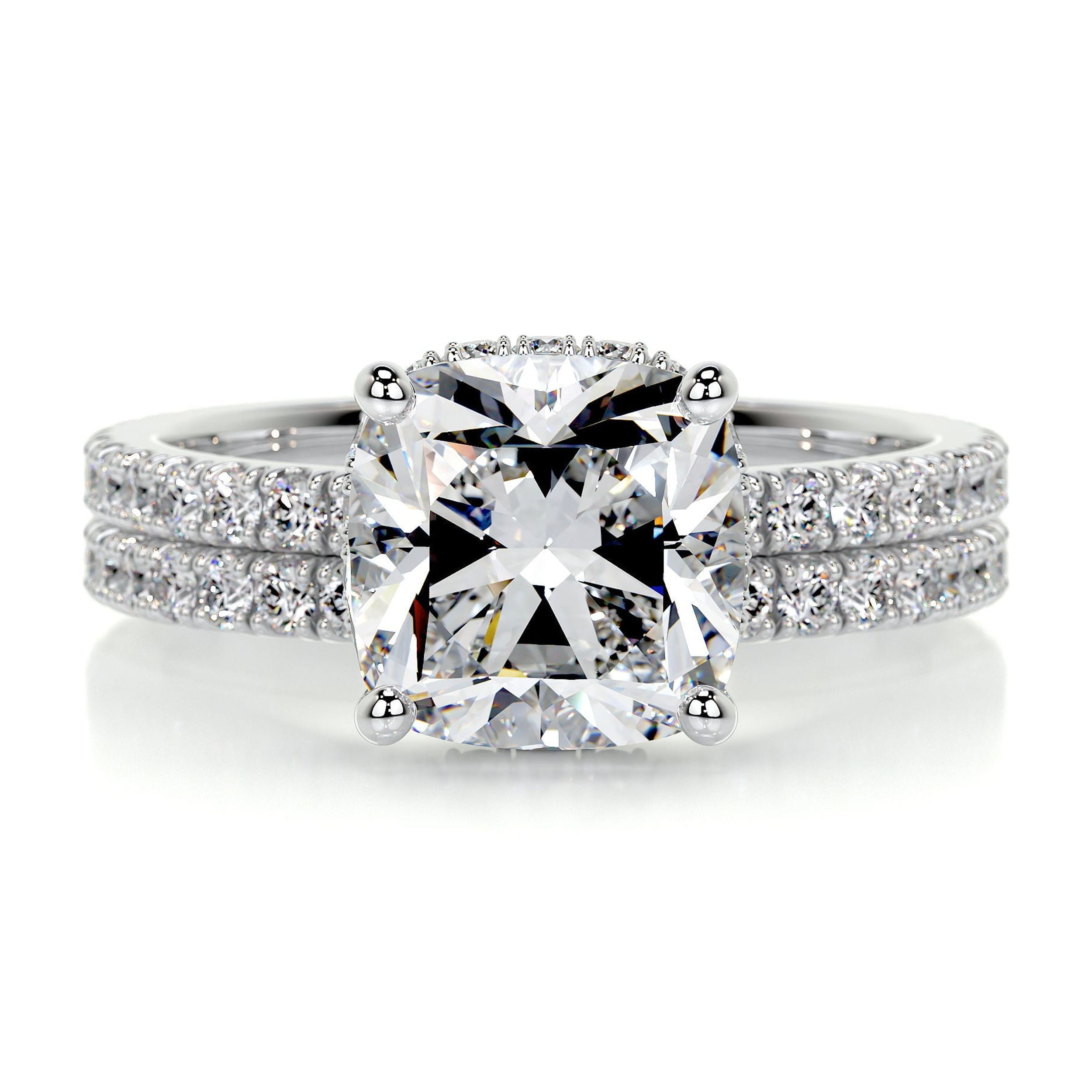 Blue Jewelry Dazzling Cushion Cut Hidden Halo Moissanite Ring with Two Eternity Bands – 2 Ct ...