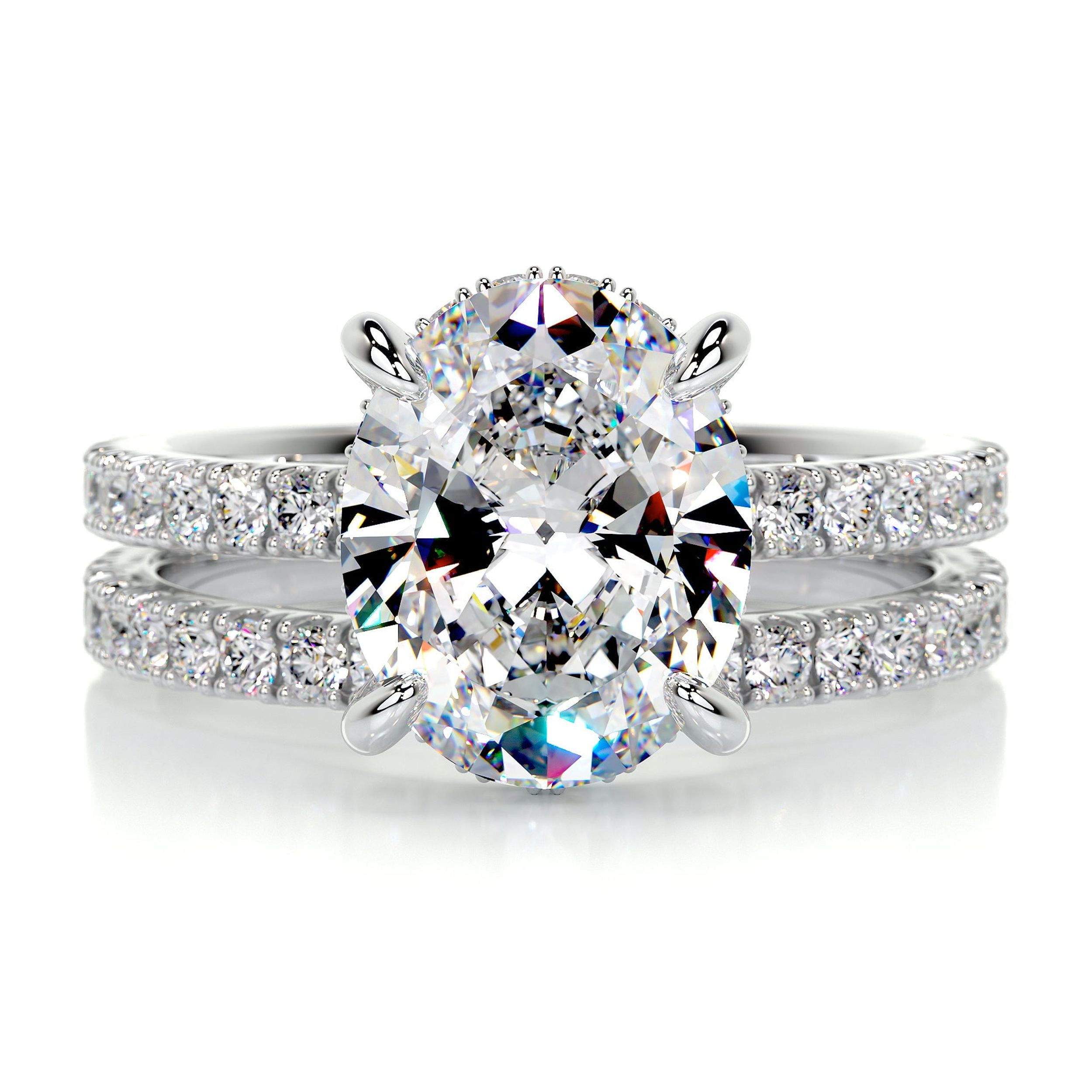 Blue Jewelry Elegant 2.1 Ct Oval Cut Hidden Halo Dual Eternity Moissanite Ring – Moissanite ...