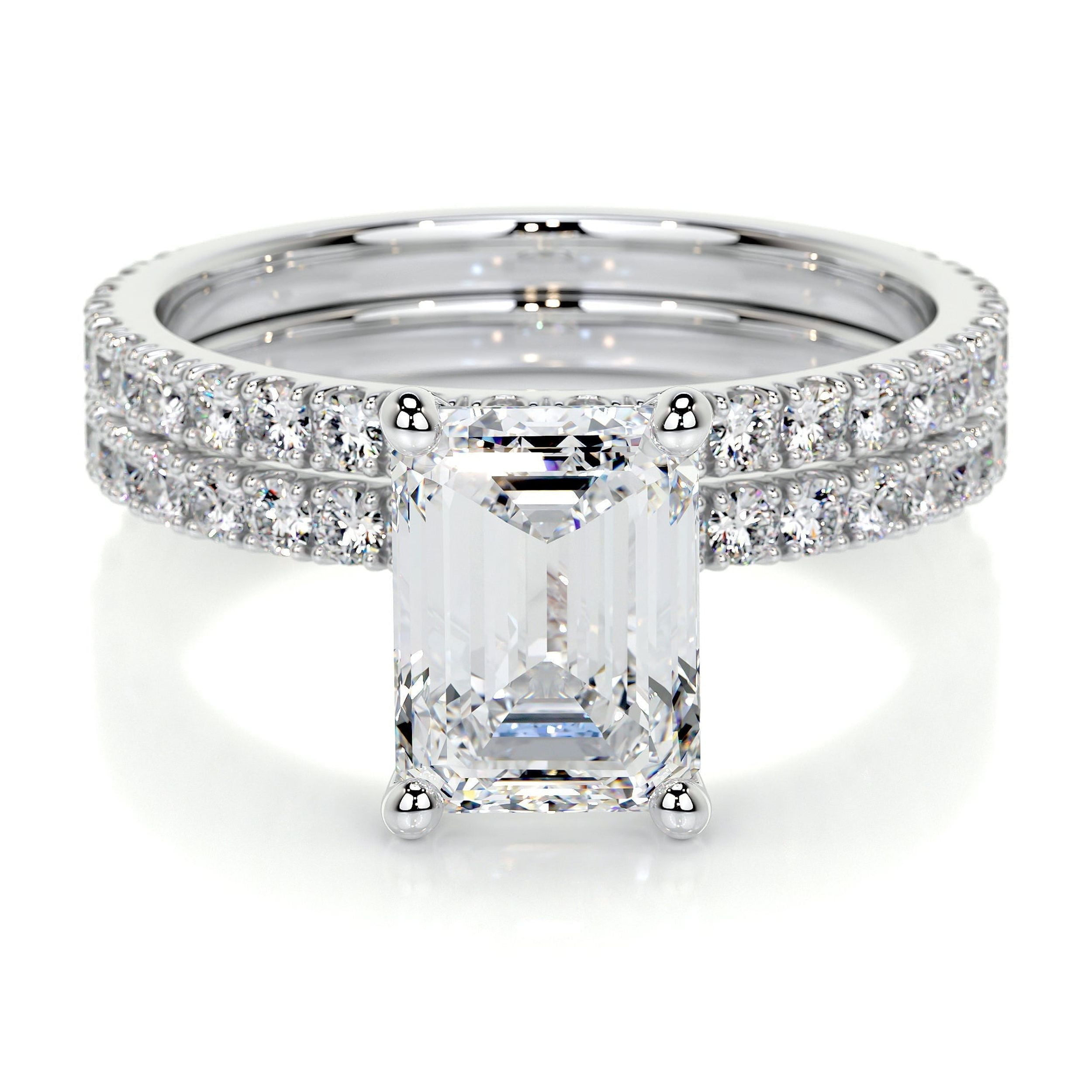 Blue Jewelry Emerald Cut Excellent 2.4 Ct Moissanite Ring For Women's - 14K White Gold Plated ...