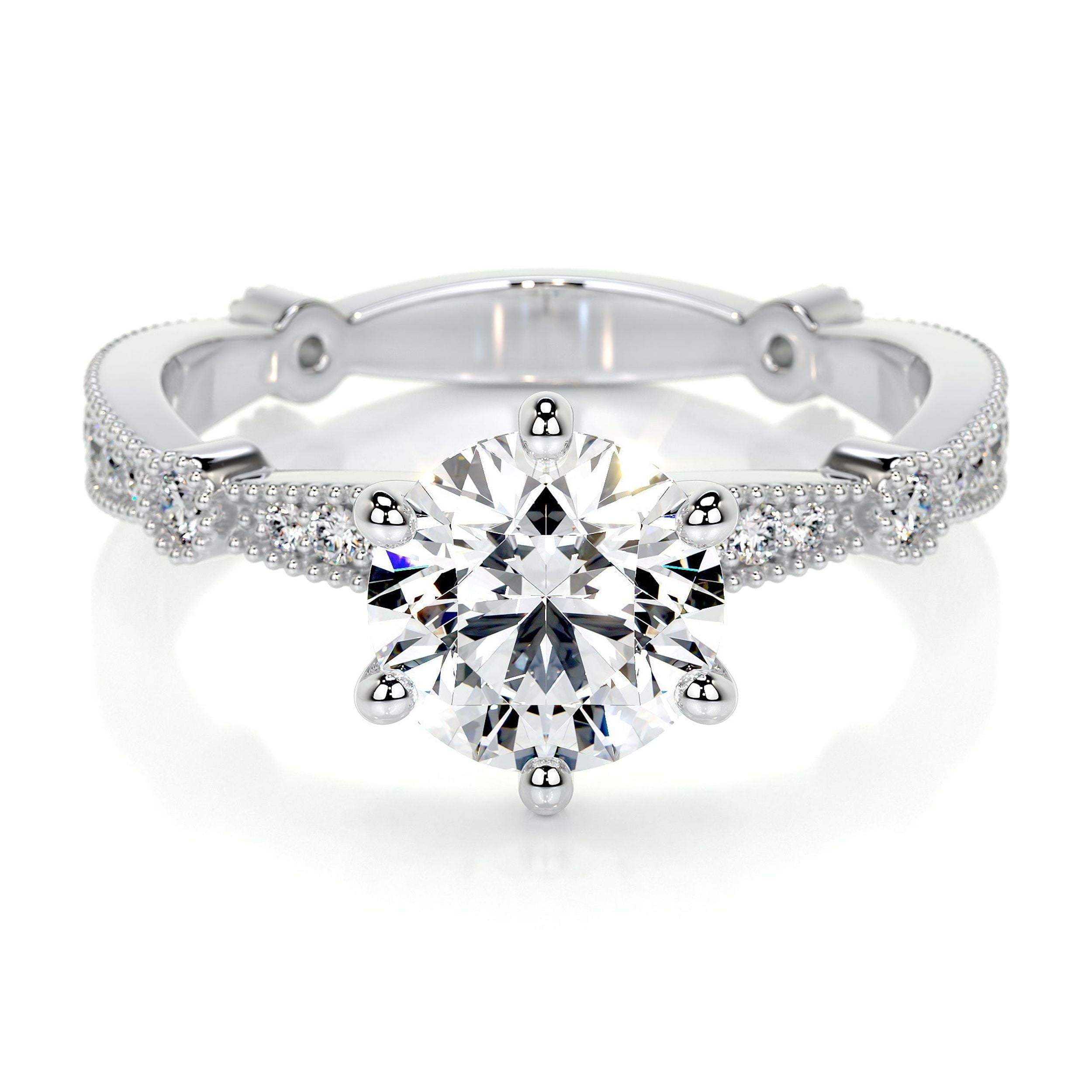 Blue Jewelry Gorgeous 1.9 Ct Round Cut Milgrain Moissanite Ring with ...
