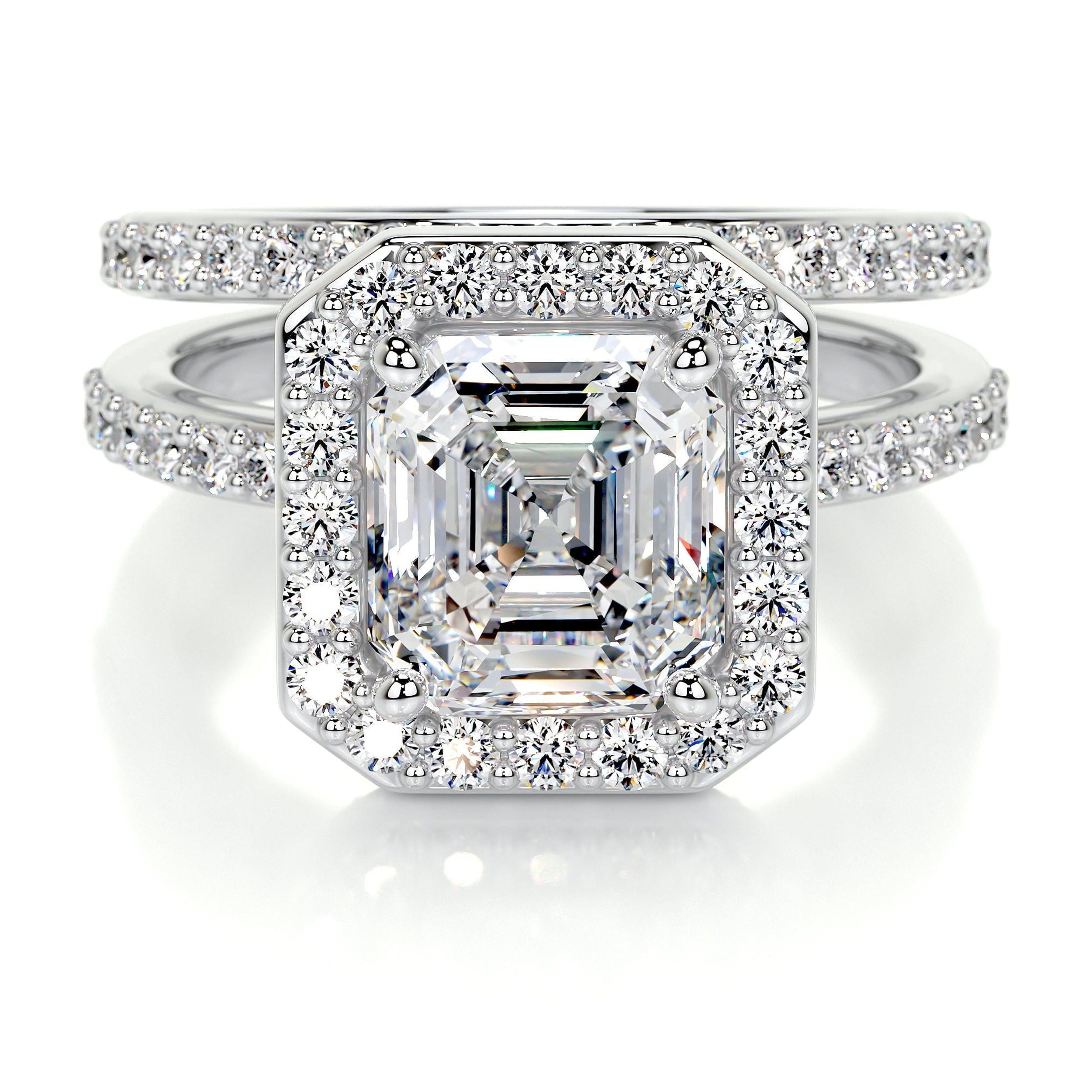 Blue Jewelry Halo Moissanite Eternity Ring – 2 Ct Asscher Cut – Blue Jewelry Moissanite – 14K ...