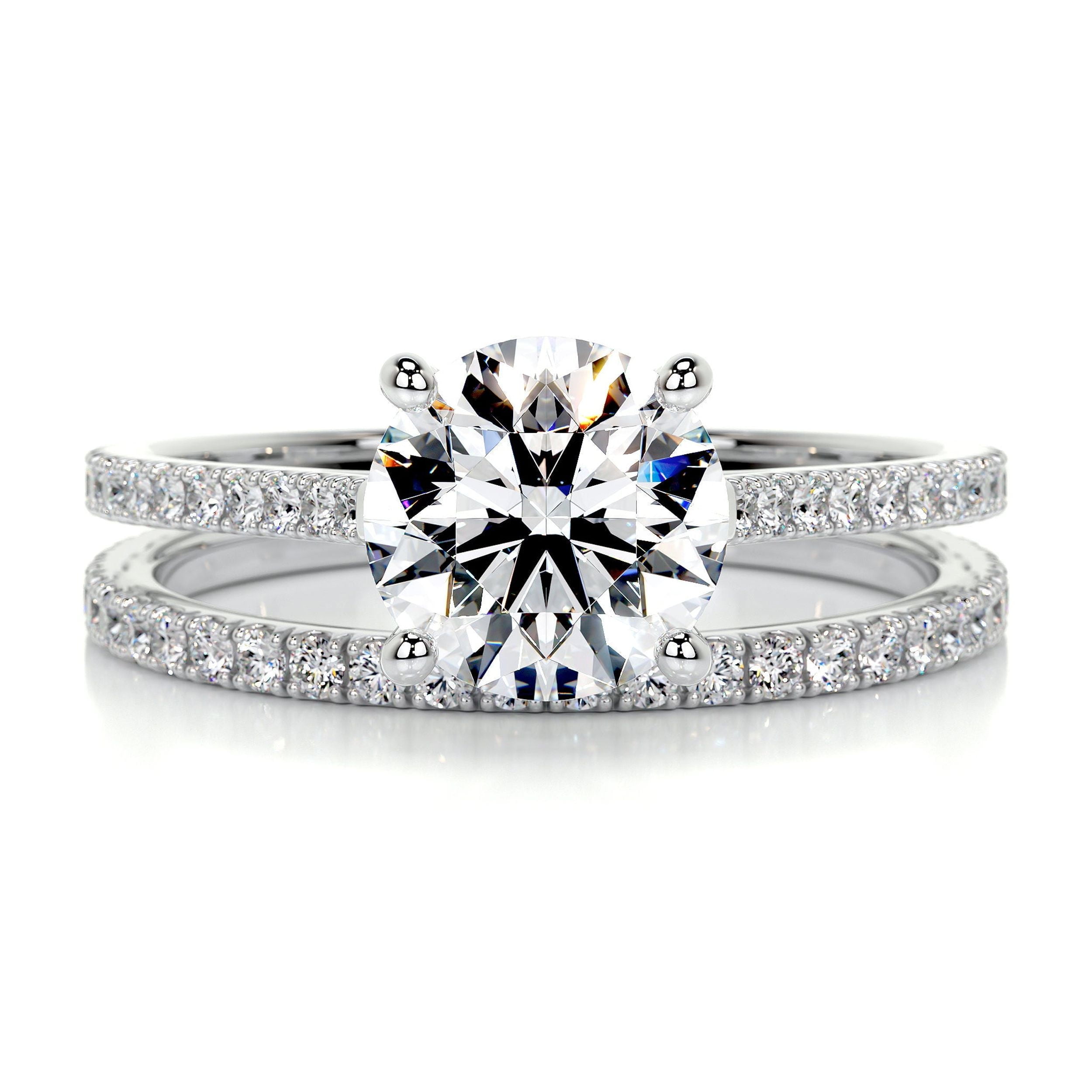 Blue Jewelry Round Double Eternity Moissanite Rings for Women - 1.9 Ct Moissanite - 14K White ...