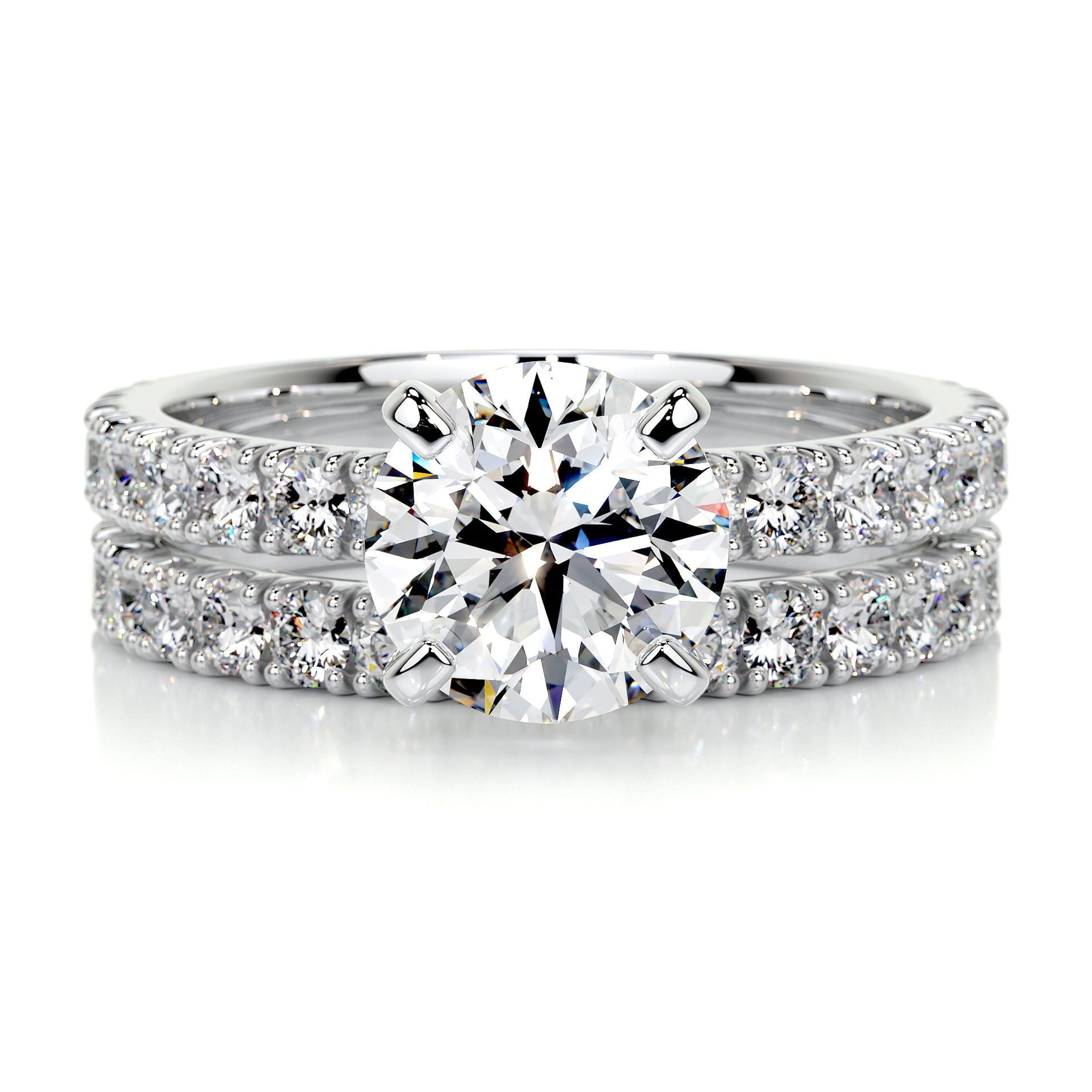 Blue Jewelry Two Eternity Band Round Cut Moissanite Ring - 1.8 Ct Moissanite in 14K White Gold ...
