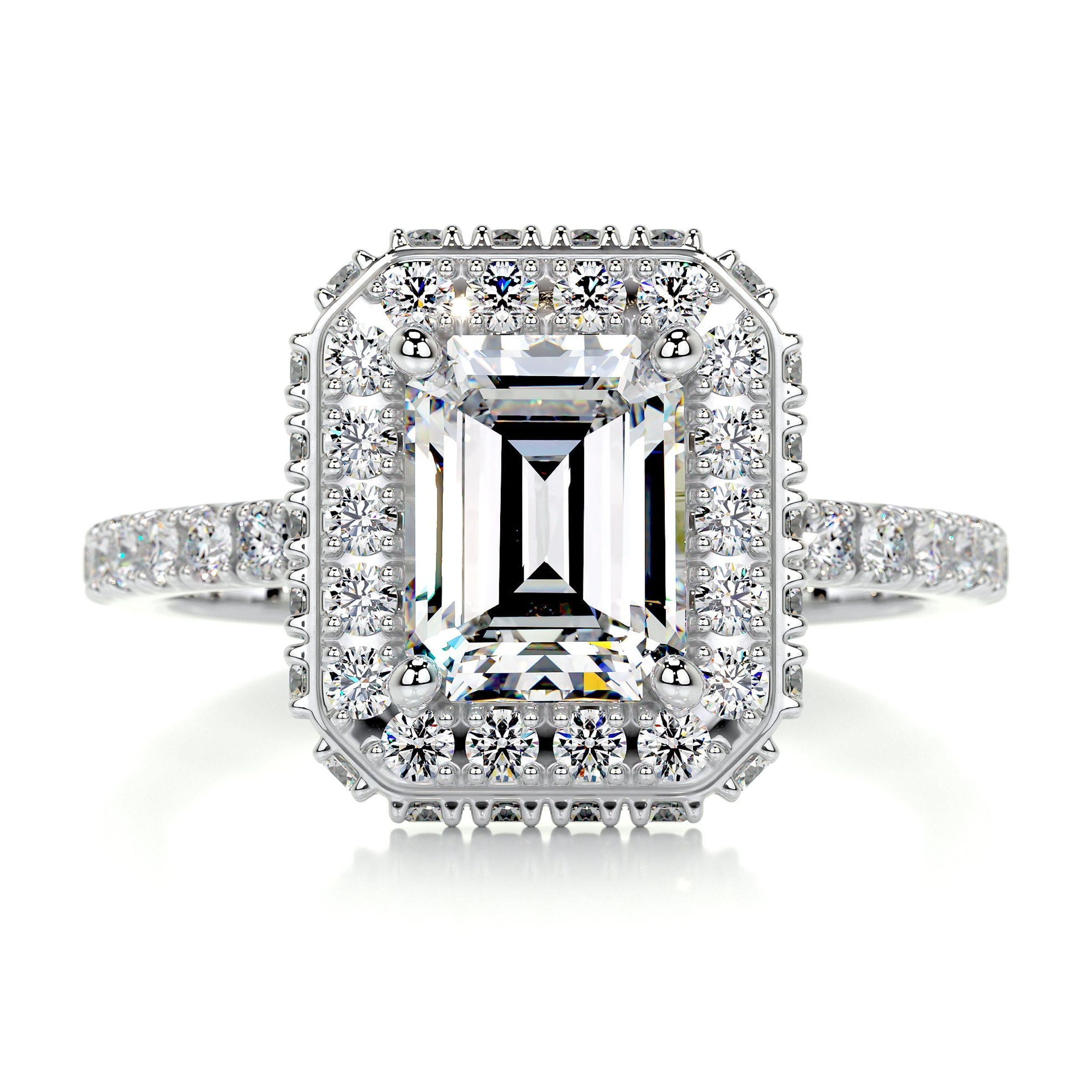 Blue Jewelry Wedding Ring - Emerald Cut Excellent 1.9 Ct Moissanite Ring - 14K White Gold Plated ...