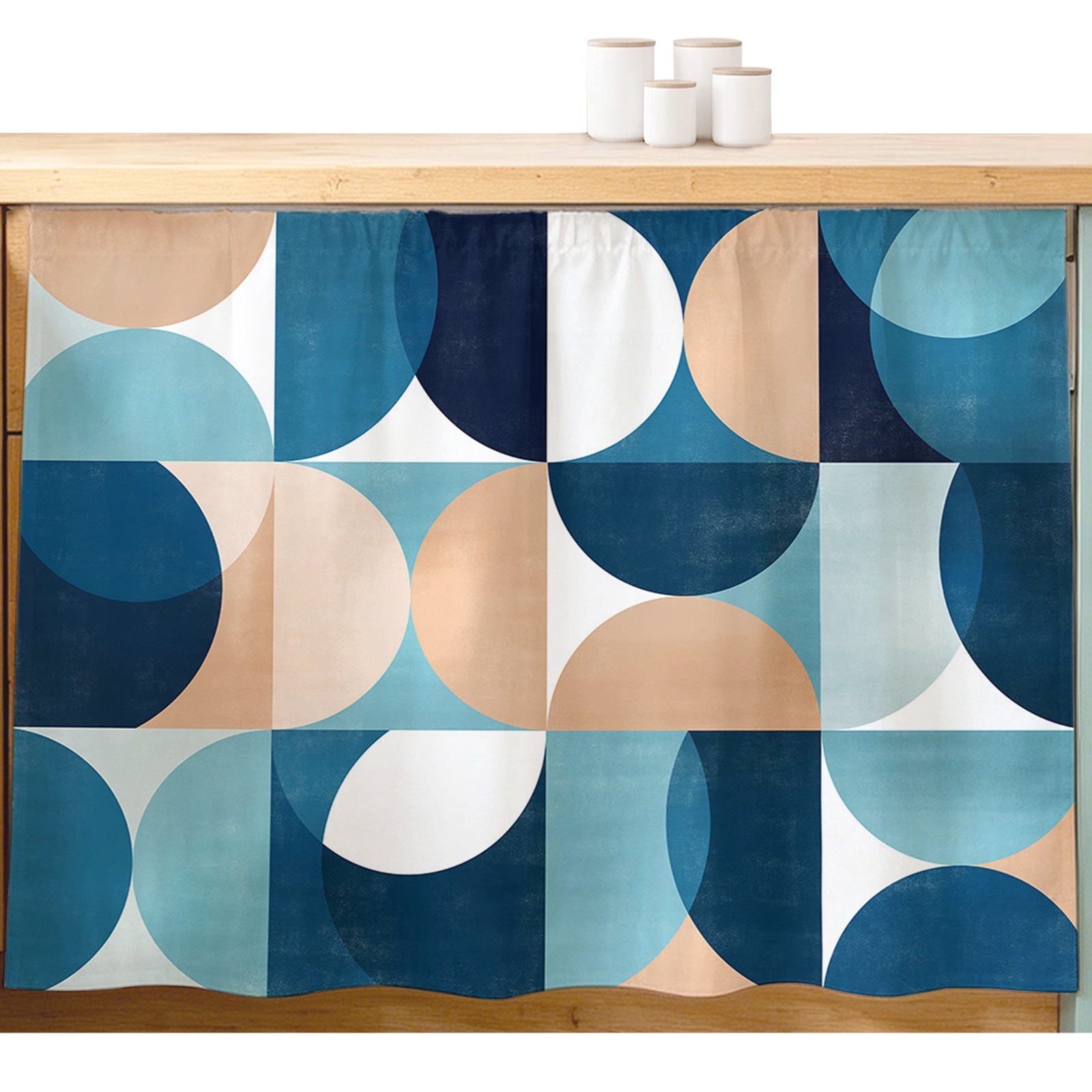 Blue Khaki Cabinet Curtains Nordic Retro Medieval Geometric Abstract ...