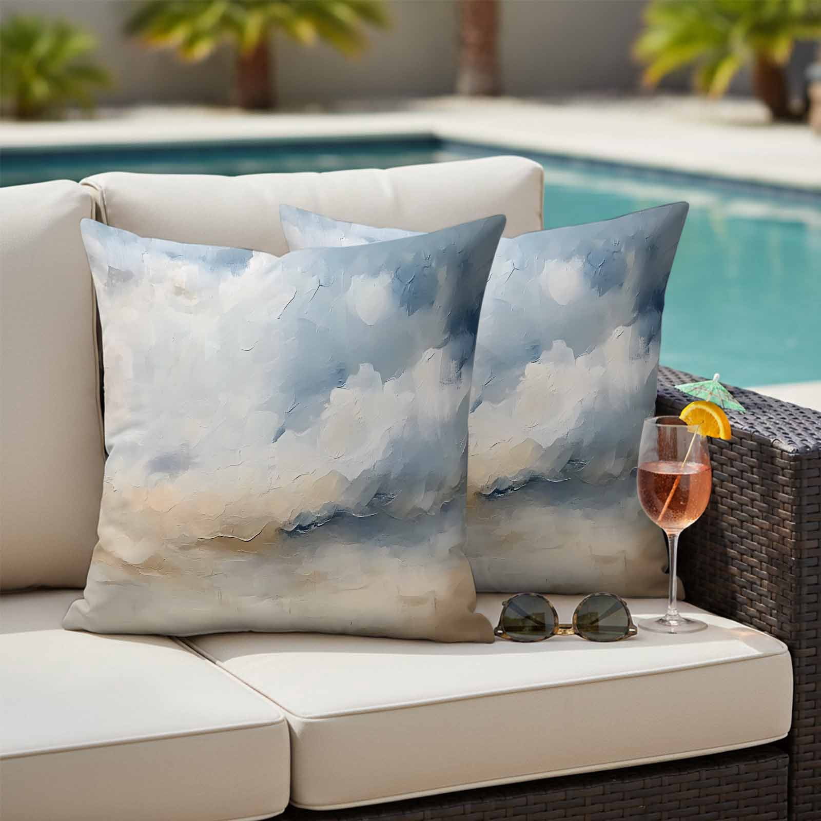 Blue Khaki Outdoor Throw Pillow Covers Set of 2, Modern Abstract Art ...