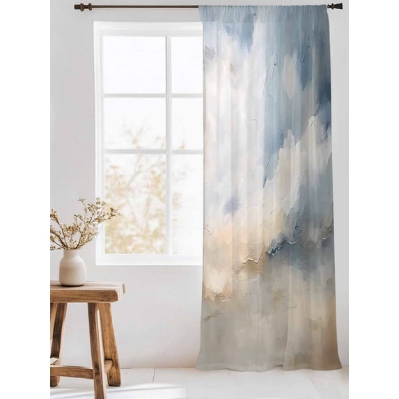 Blue Khaki Sheer Curtains 96 Inch Long 1 Panel Modern Abstract Art ...