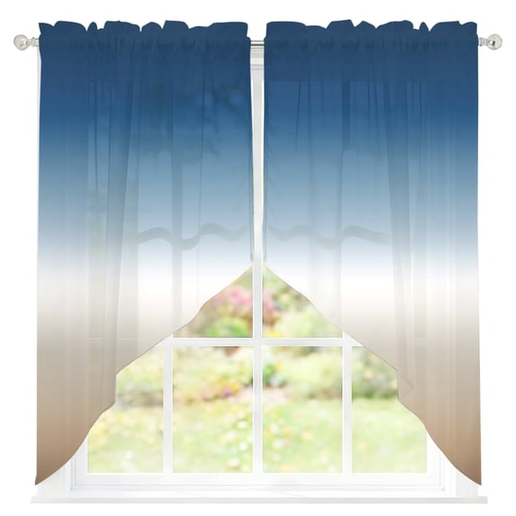 Blue Khaki Sheer Curtains Swag Valances for Windows Gradient Rod Pocket ...