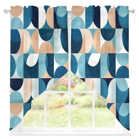 Blue Khaki Sheer Curtains Swag Valances for Windows Nordic Retro ...