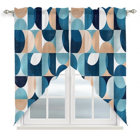 Blue Khaki Swag Curtain Valance for Window 2 Panels Nordic Retro ...