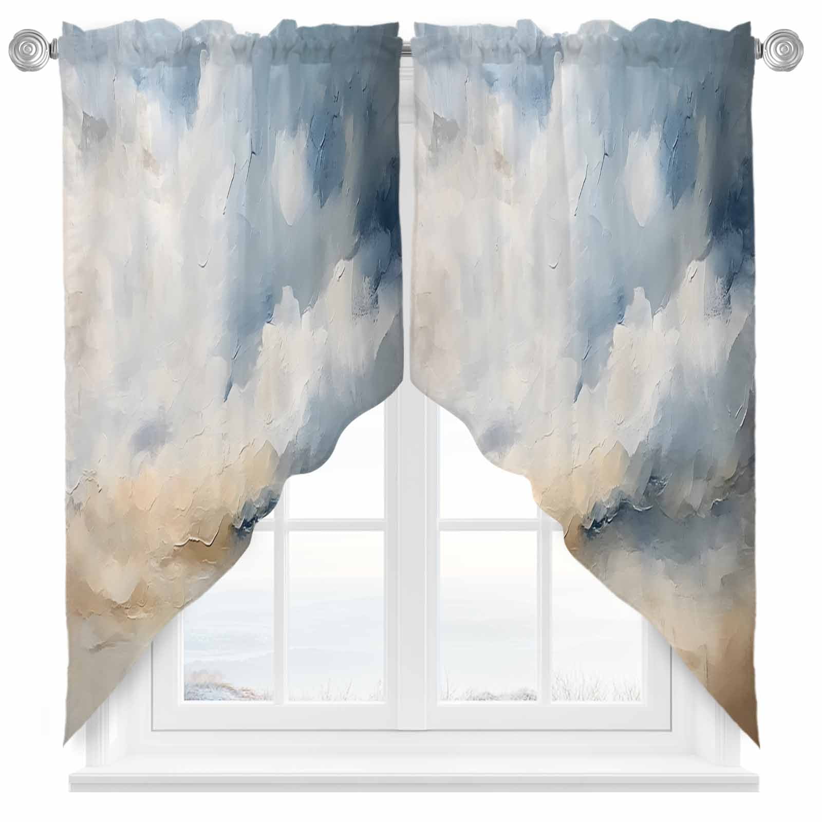 Blue Khaki Swag Valances for Windows 2 Pack Modern Abstract Art Swag ...