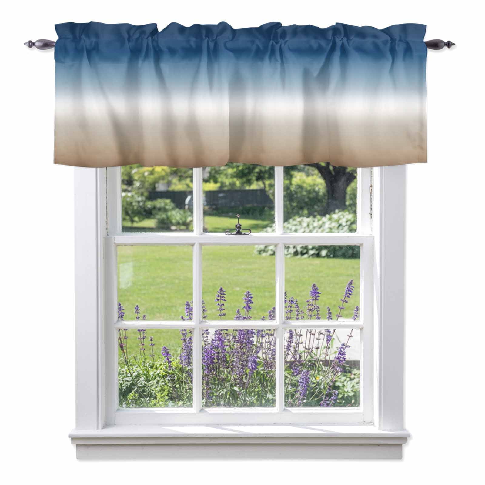 Blue Khaki Valance Curtains for Windows, Gradient Light Filtering Rod ...