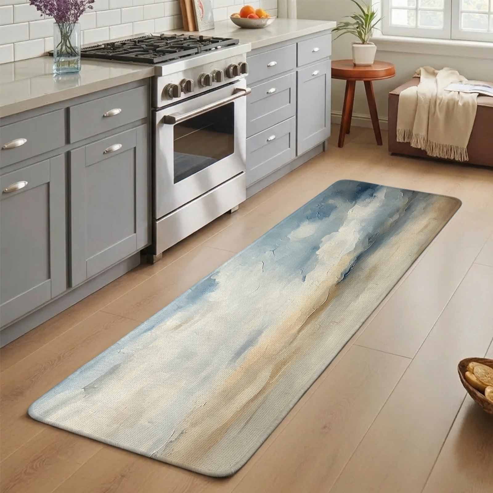 Blue Khaki Washable Runner Rug 3X7 ft Modern Abstract Art Non-Slip ...