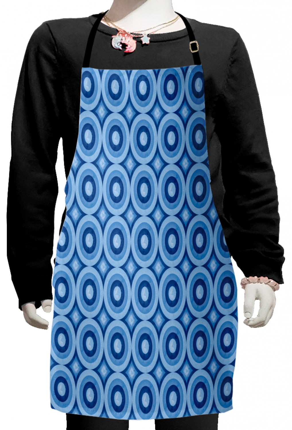 Blue Kids Apron, Retro Pattern with Grunge Look Classical Revival Tile ...