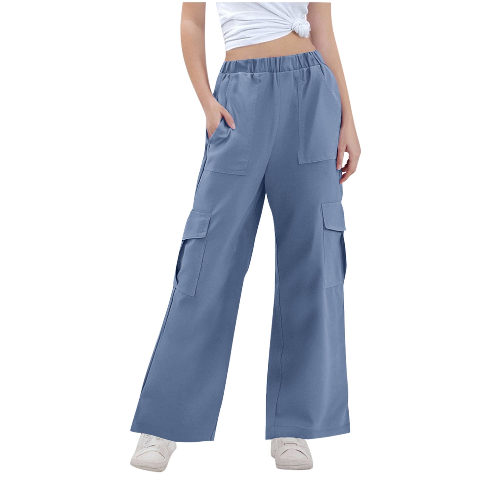 Blue Kids Girl Boy Cute Overall High Waisted Flare Wide Leg Plain Long ...