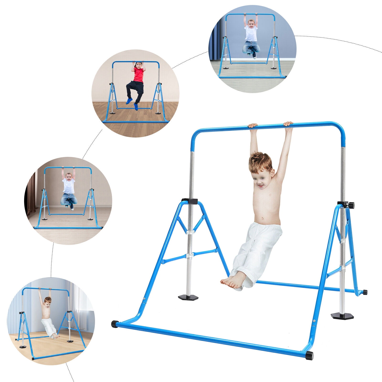 Blue Kids Gymnastic Training Bar Adjustable Horizontal High Bars Home ...