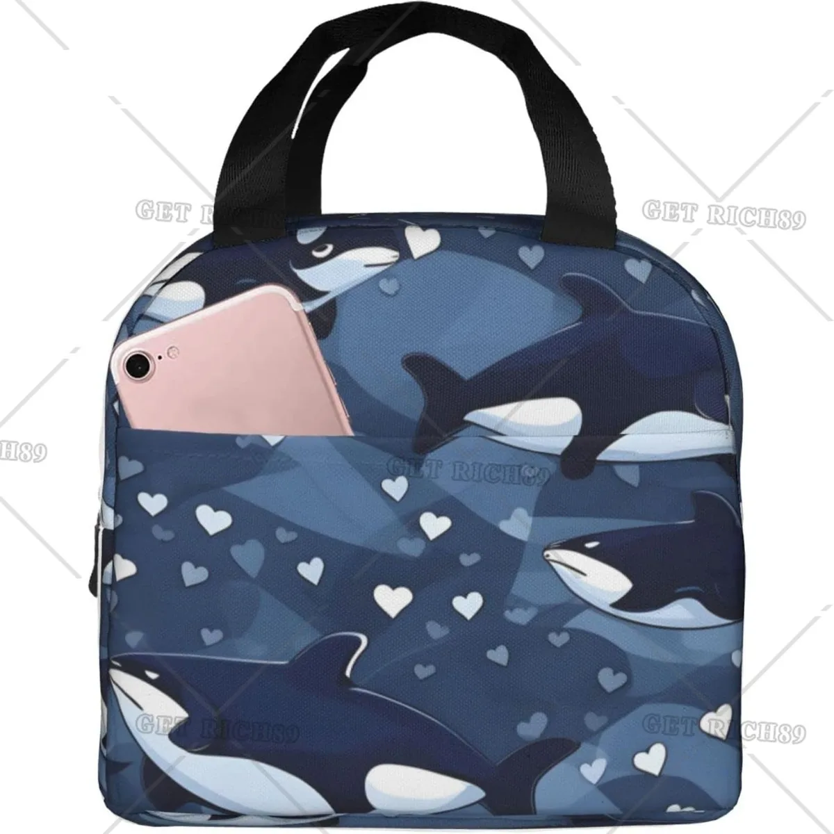 Blue Killer Whale Fish Insulated Lunch Bag Waterproof Design Long ...