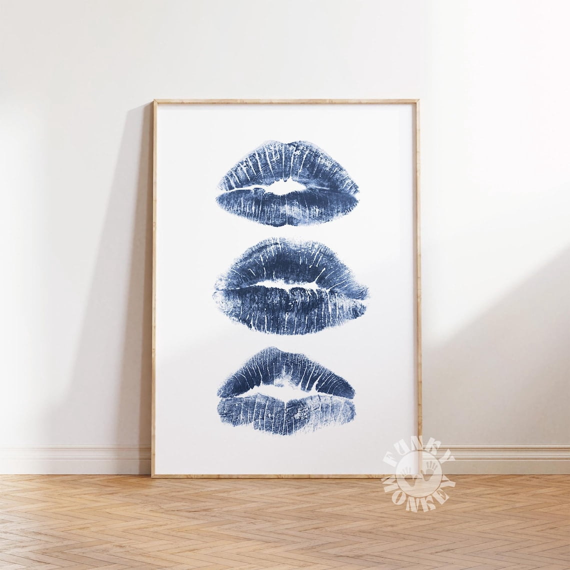 Blue Kiss Lips Preppy Retro Wall Art, Unframed Paper Print Size 12x18 ...