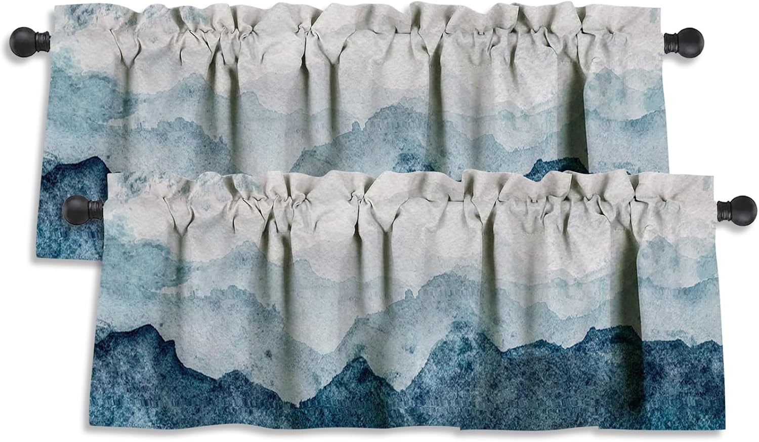 Blue Kitchen Curtains Abstract Art Valances for Windows Blackout Window ...