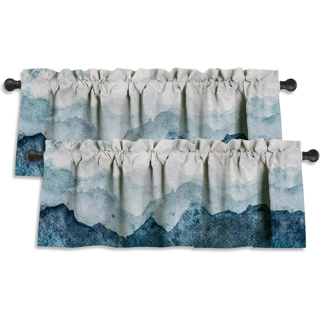 Blue Kitchen Curtains Abstract Art Valances for Windows Blackout Window ...