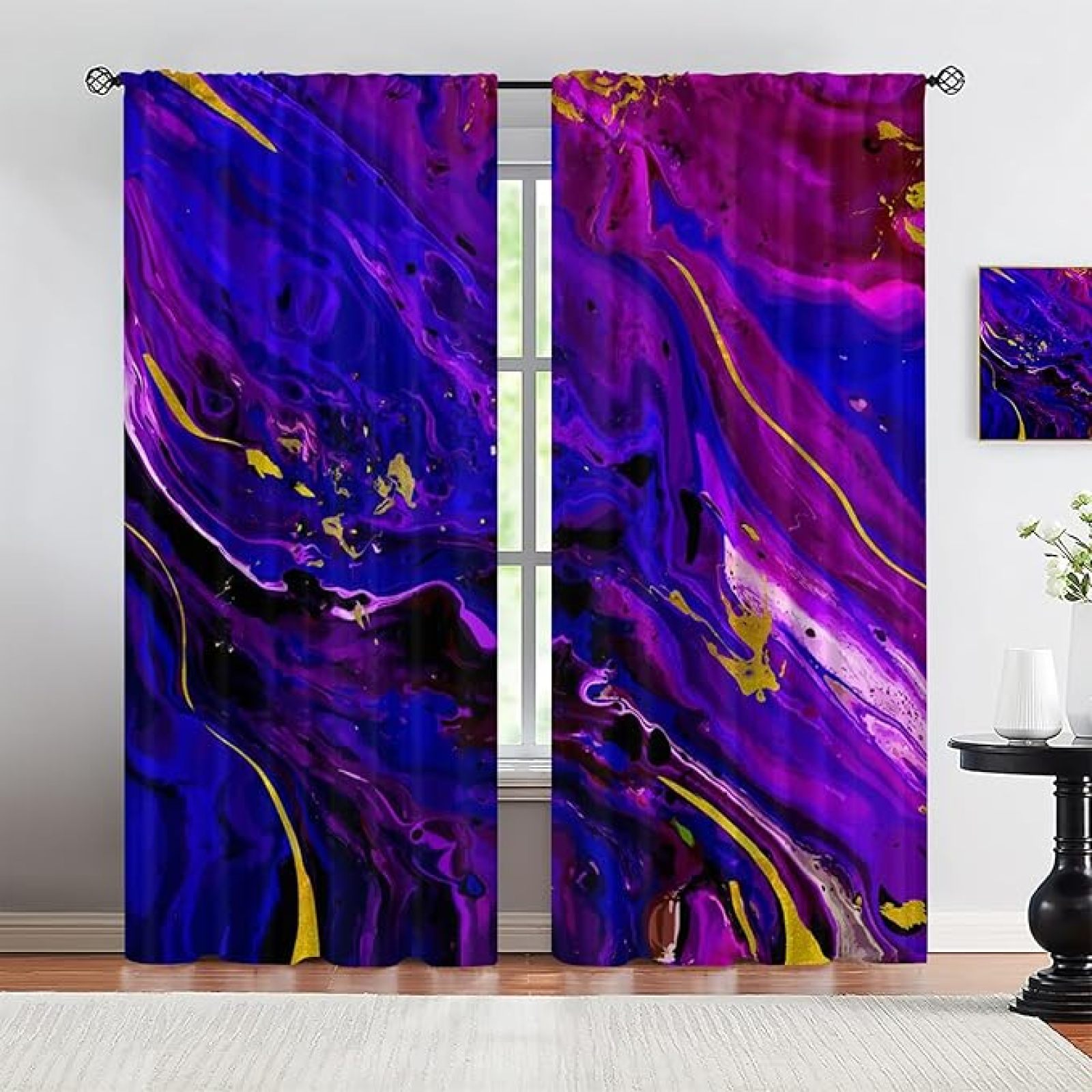 Blue Kitchen Curtains Modern Marble Abstract Curtains For Living Room ...