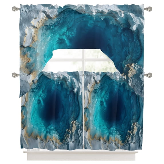 Blue Kitchen Curtains Swag Valance and Tier Curtains Set 36 Inch Length ...