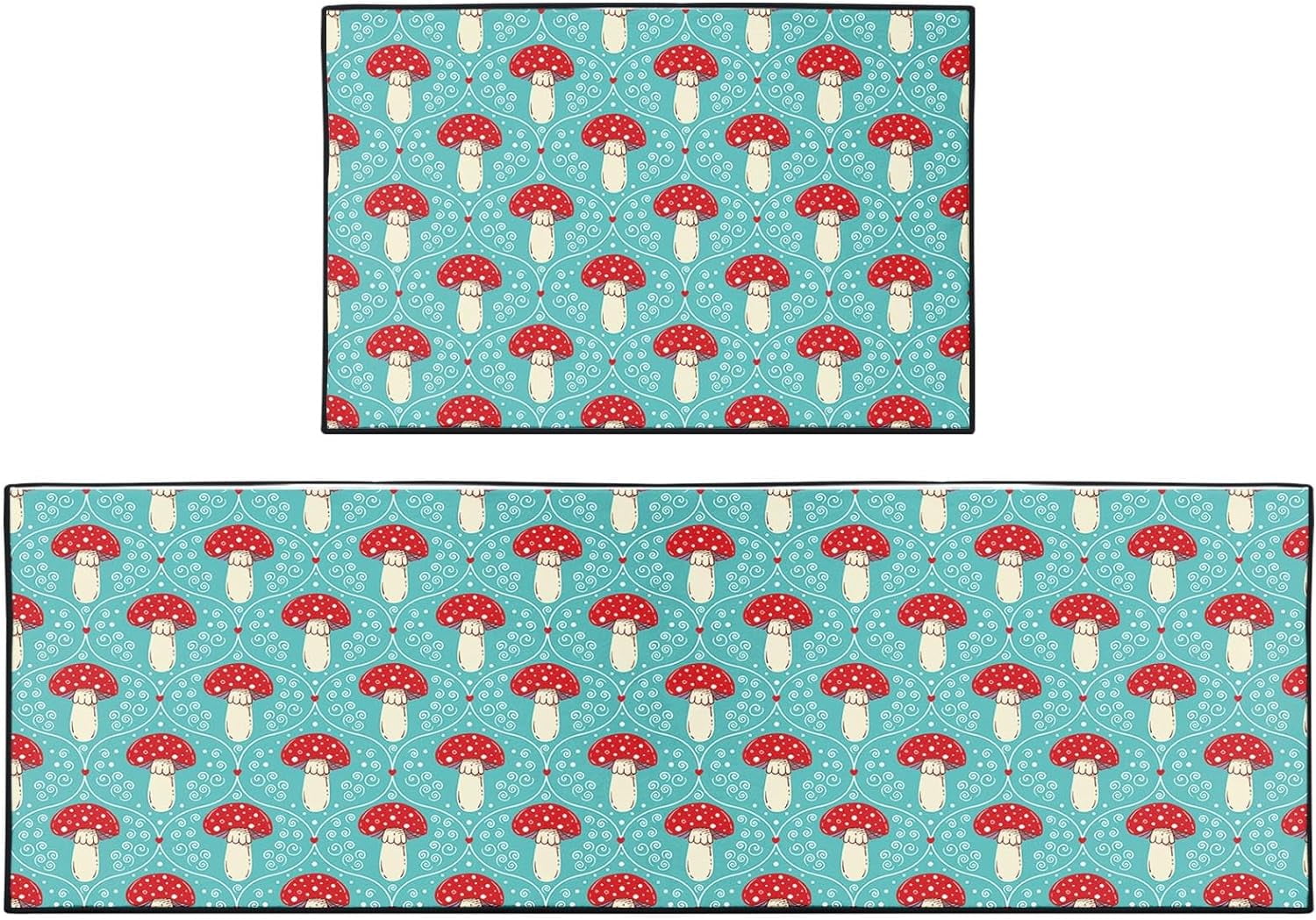 Blue Kitchen Mat Mushroom Kitchen Rugs Sets of 2, Non-Slip Botanical ...