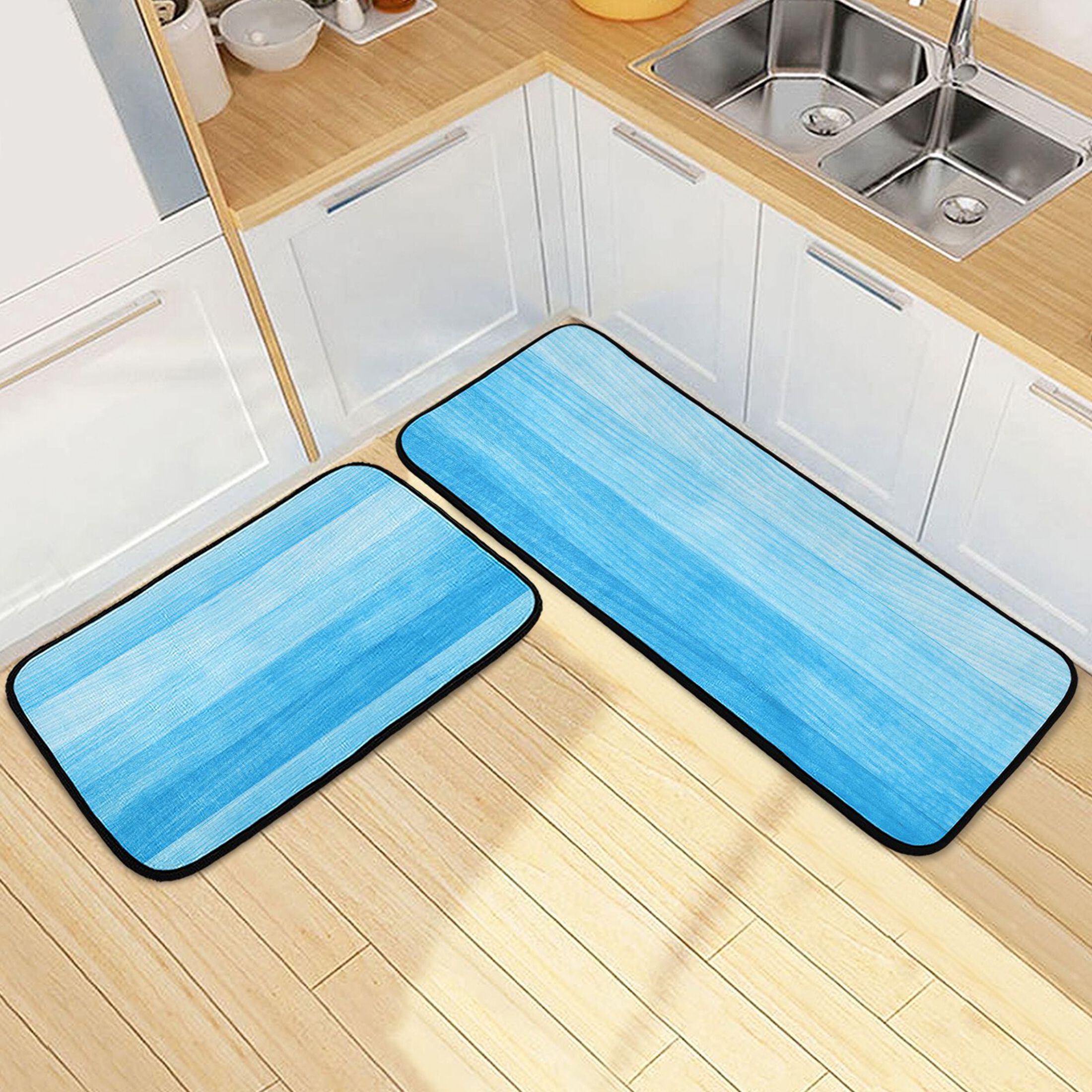 Blue Kitchen Mats Set 2 Piece Non Slip Floor Foam Rugs Cushioned Soft ...