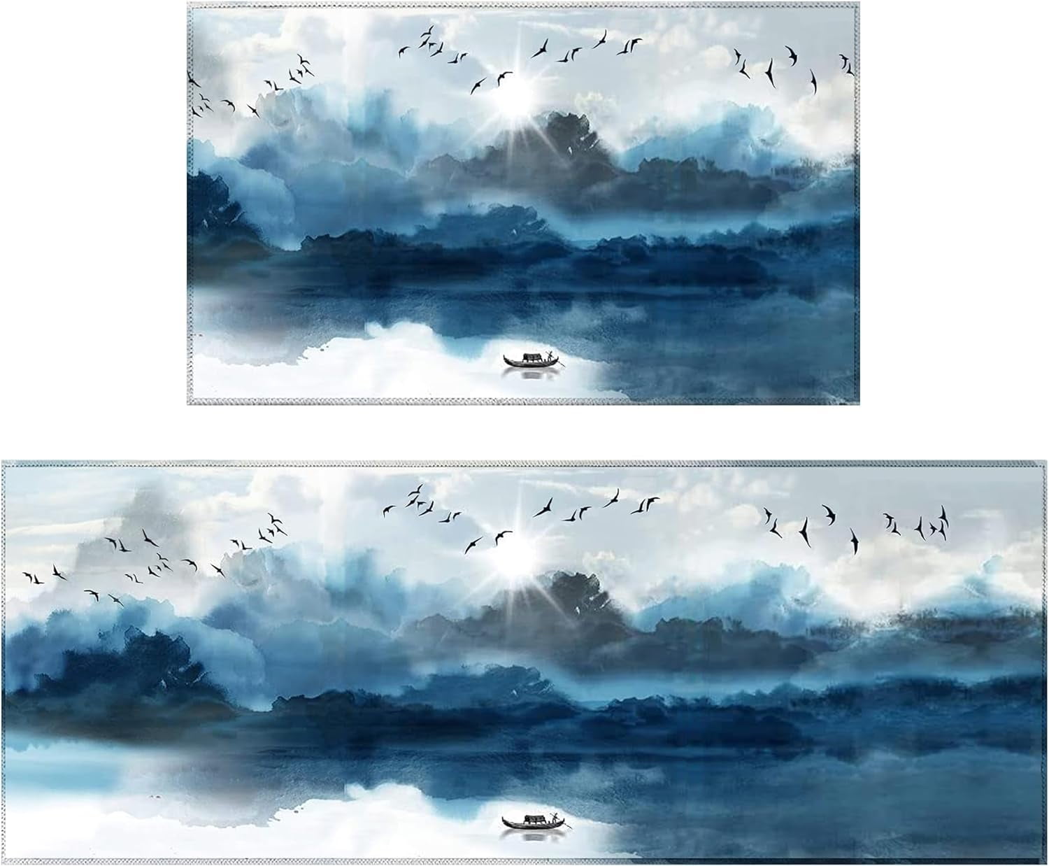 Blue Kitchen Rug Mountain Kitchen Mats for Floor 2 Piece, Anti Fatigue ...